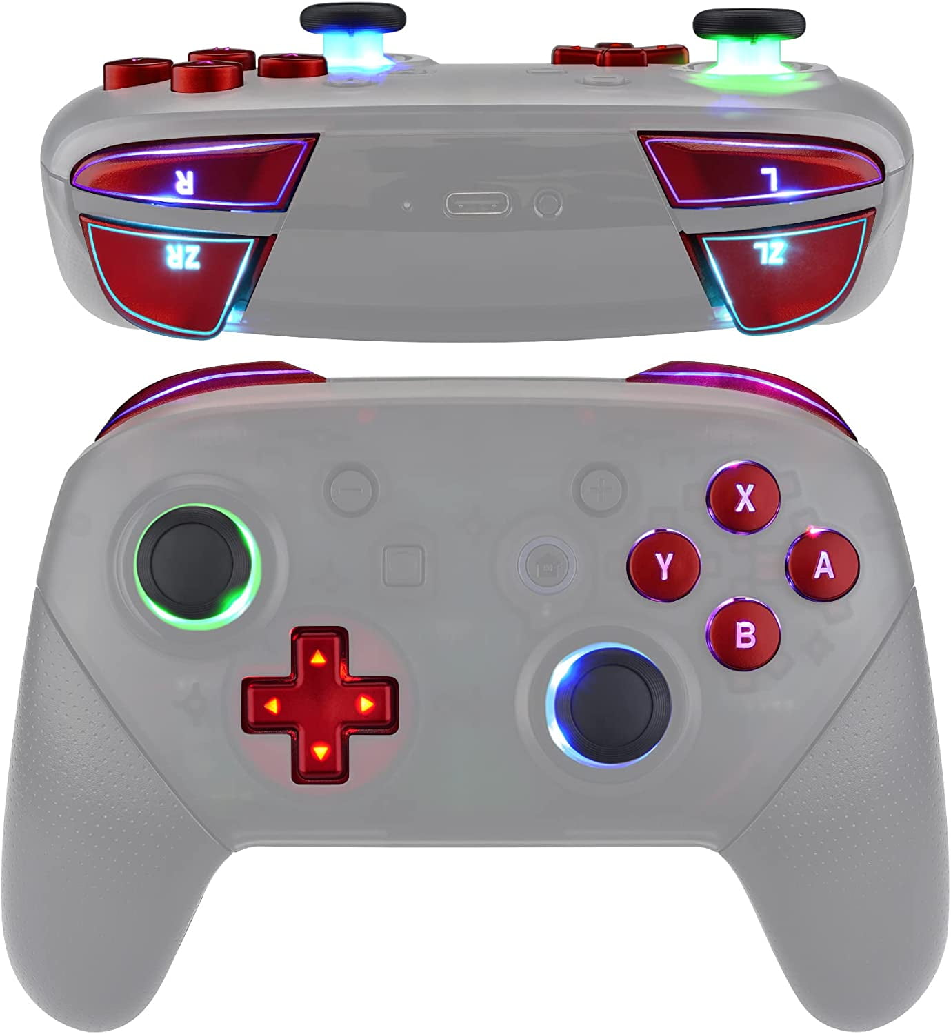 eXtremeRate Multi-Colors Luminated DTFS LED Kit, Thumbsticks Dpad ABXY ...