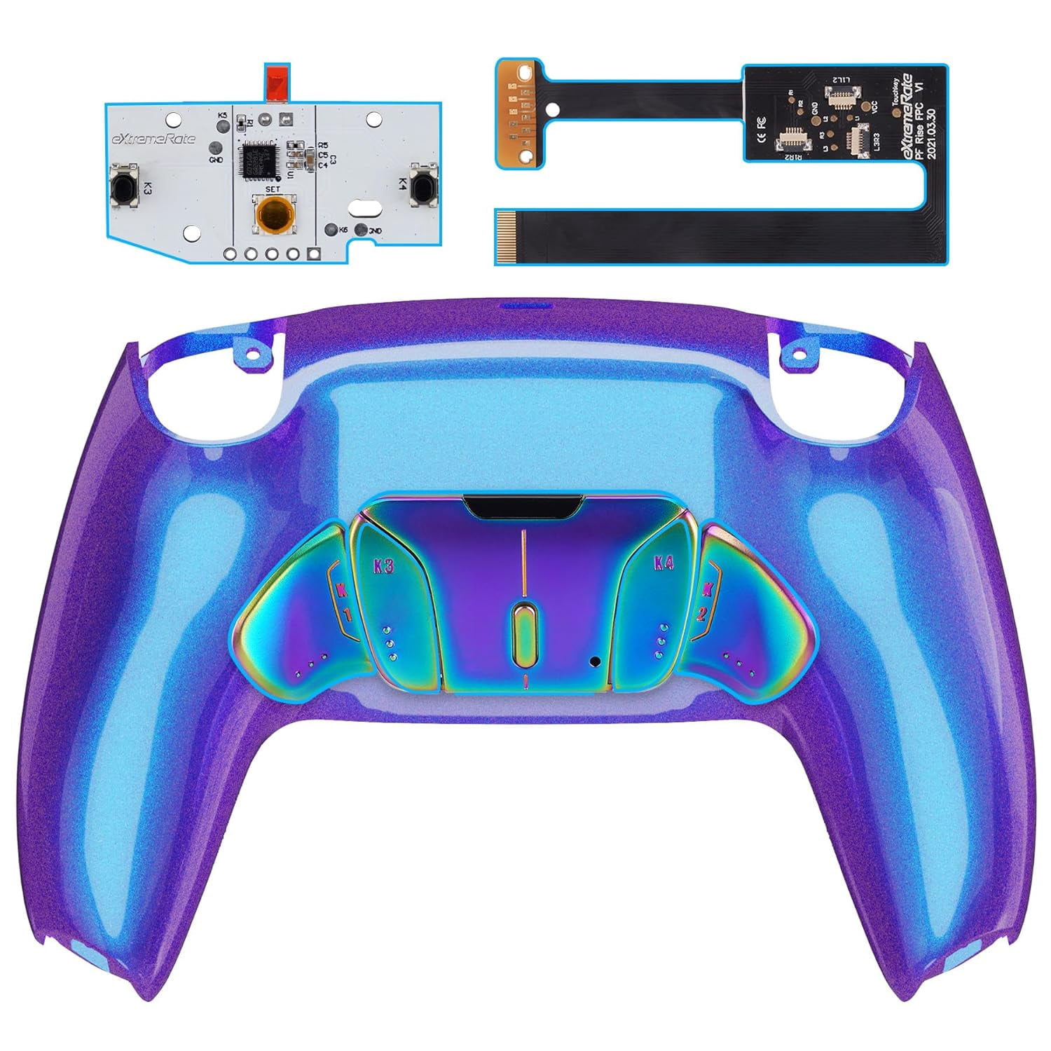 eXtremeRate Rainbow Aura Blue Purple Real Metal Buttons Kit Upgrade ...