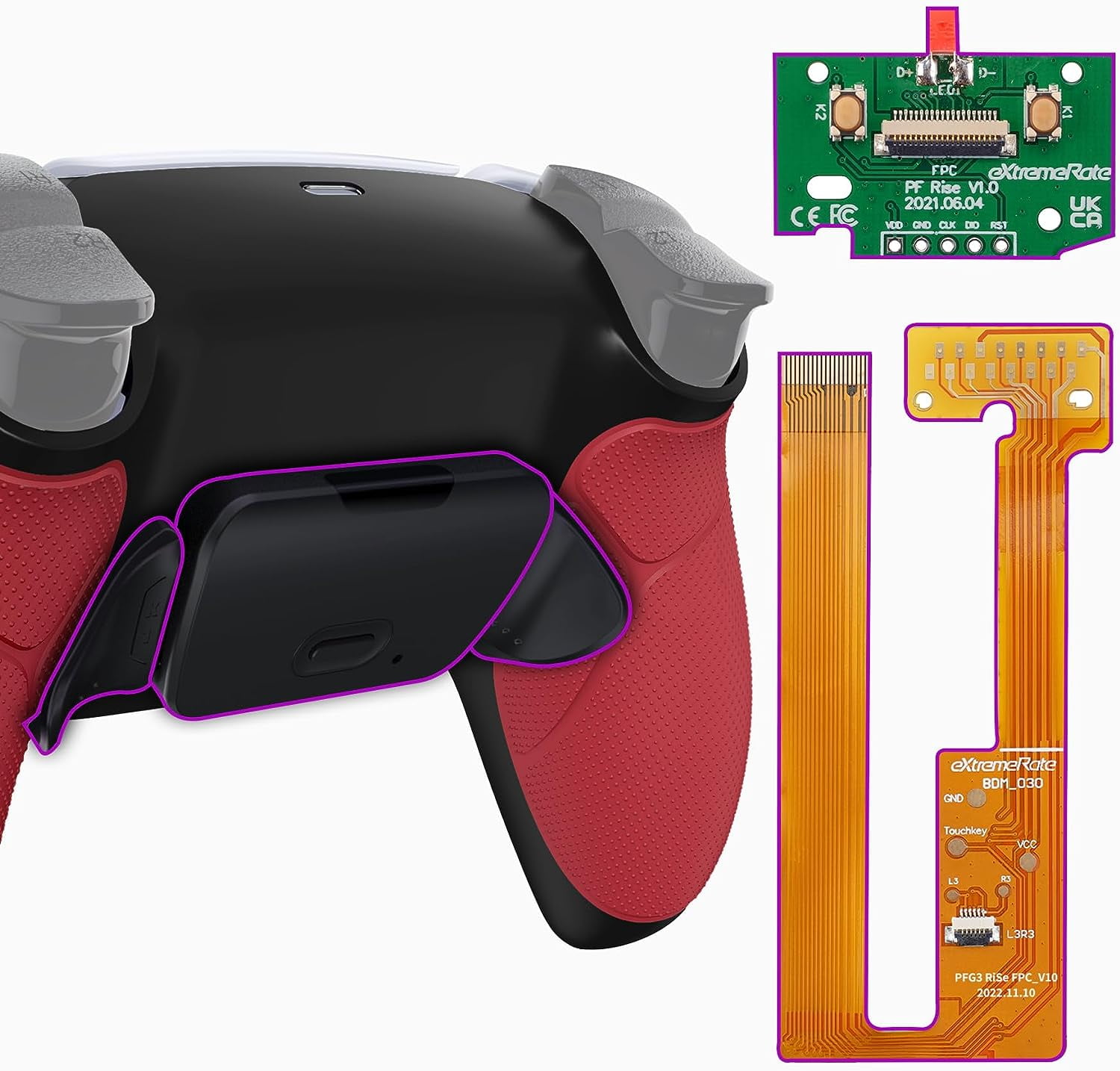 Extremerate Red Rubberized Grip Paddles Kit Upgrade Board And Back Shell Buttons For Ps5