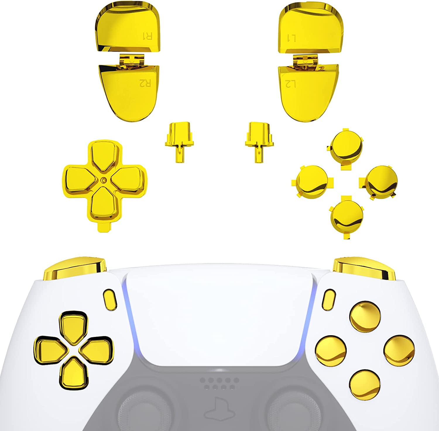 eXtremeRate Replacement D-pad R1 L1 R2 L2 Triggers Share Options Face Buttons, Chrome Gold Full ...