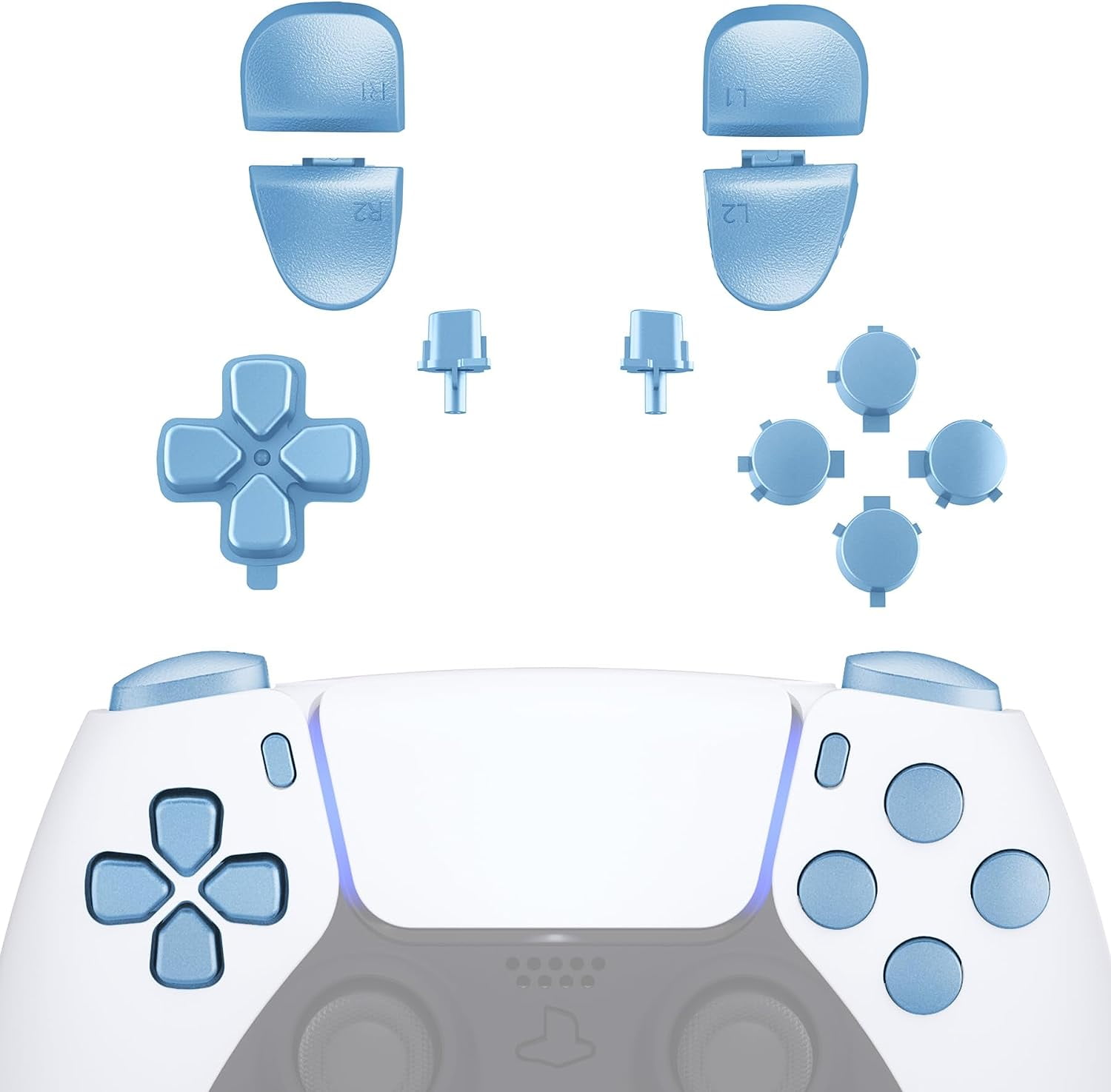 eXtremeRate Replacement D-pad R1 L1 R2 L2 Triggers Share Options Face Buttons, Metallic Titanium ...