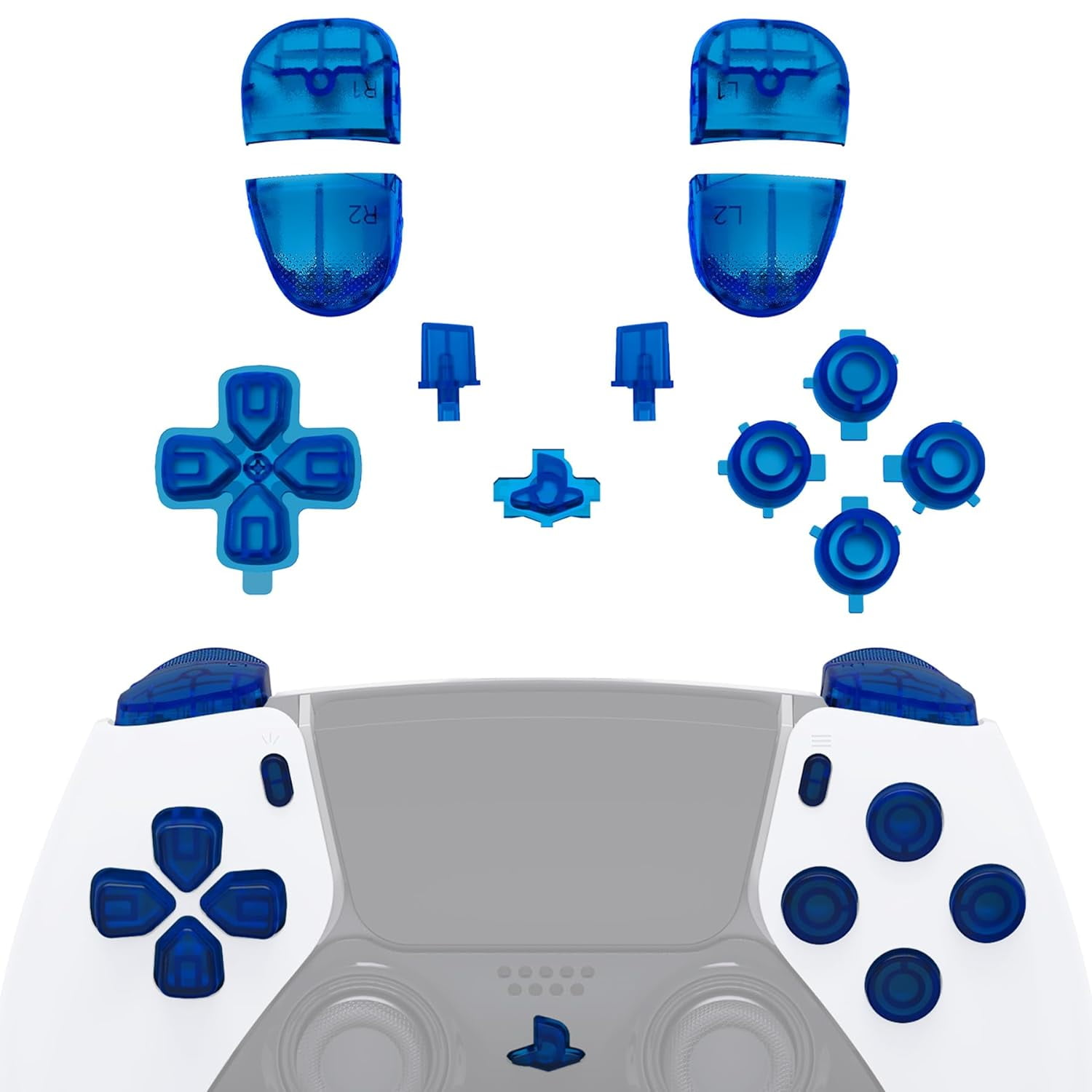 eXtremeRate Replacement Full Set Buttons Compatible with ps5 Edge Controller, Clear Blue D-pad ...