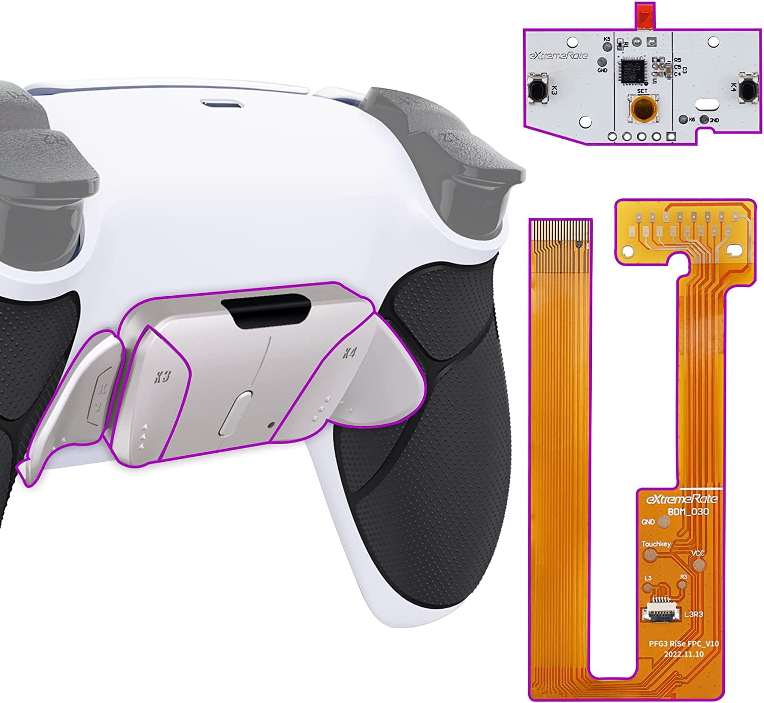 eXtremeRate Silver Real Metal Buttons (RMB) Version RISE4 Remap Kit for ...