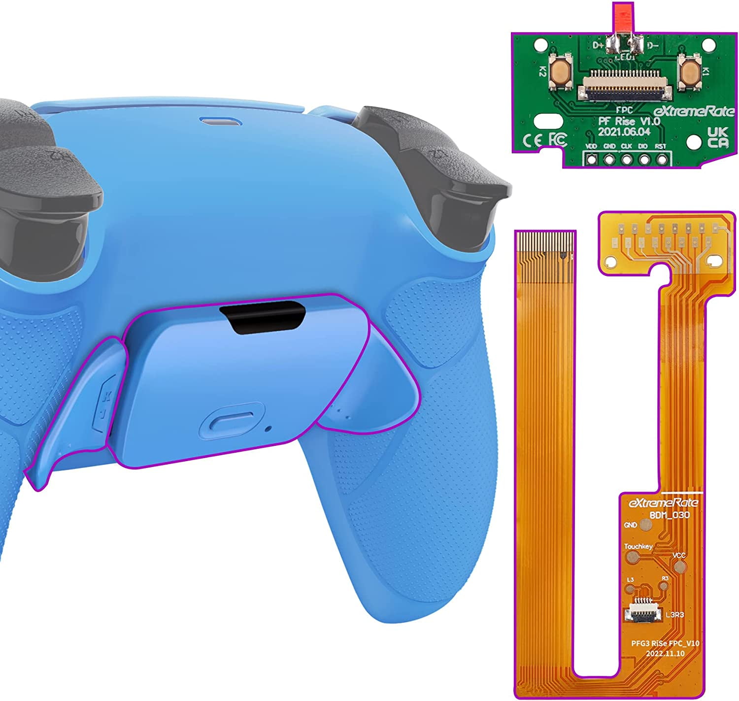 eXtremeRate Starlight Blue Rubberized Grip Paddles Kit Upgrade Board ...