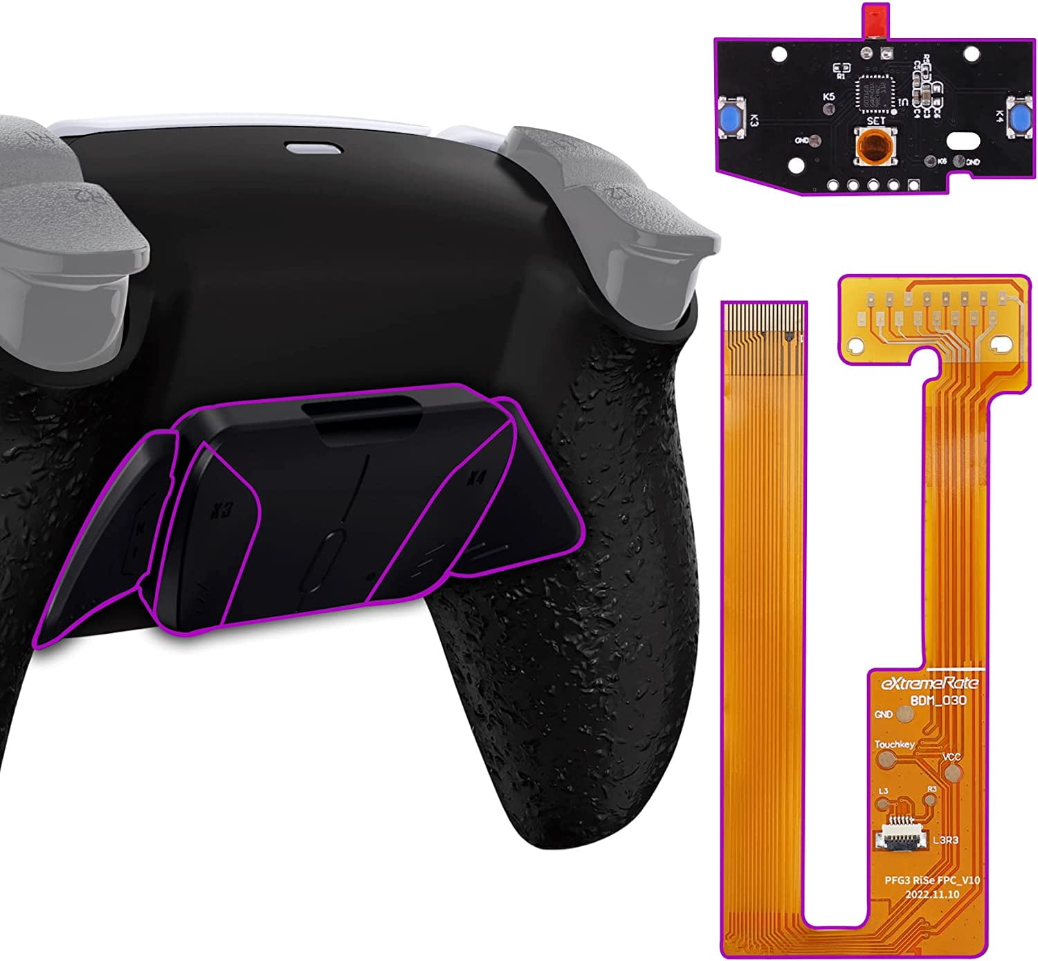 eXtremeRate Textured Black Programable RISE4 Remap Kit Upgrade Board & Redesigned Back Shell & 4 ...