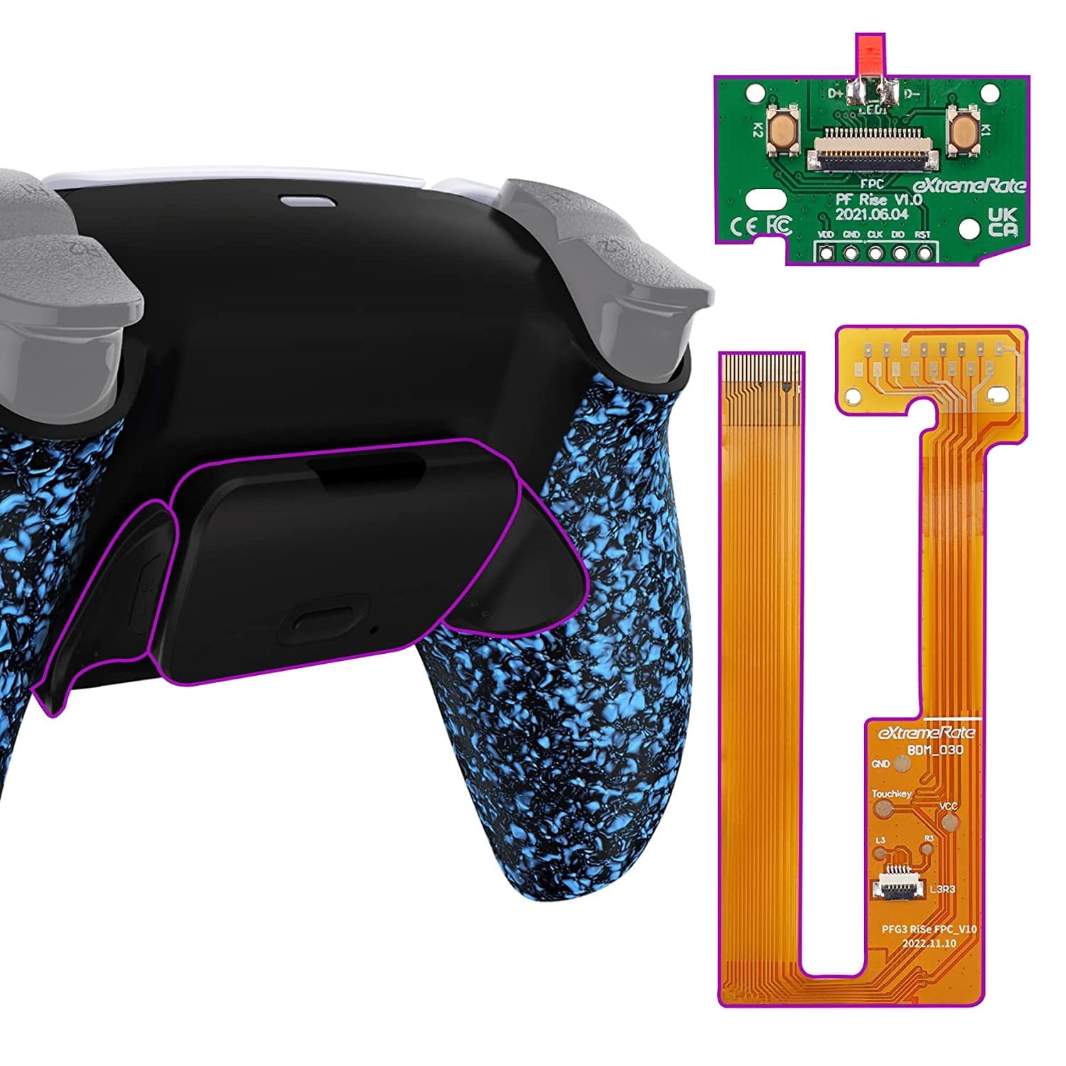 eXtremeRate PS5 DualSense Controller Upgrade Kit: Textured Blue Back ...