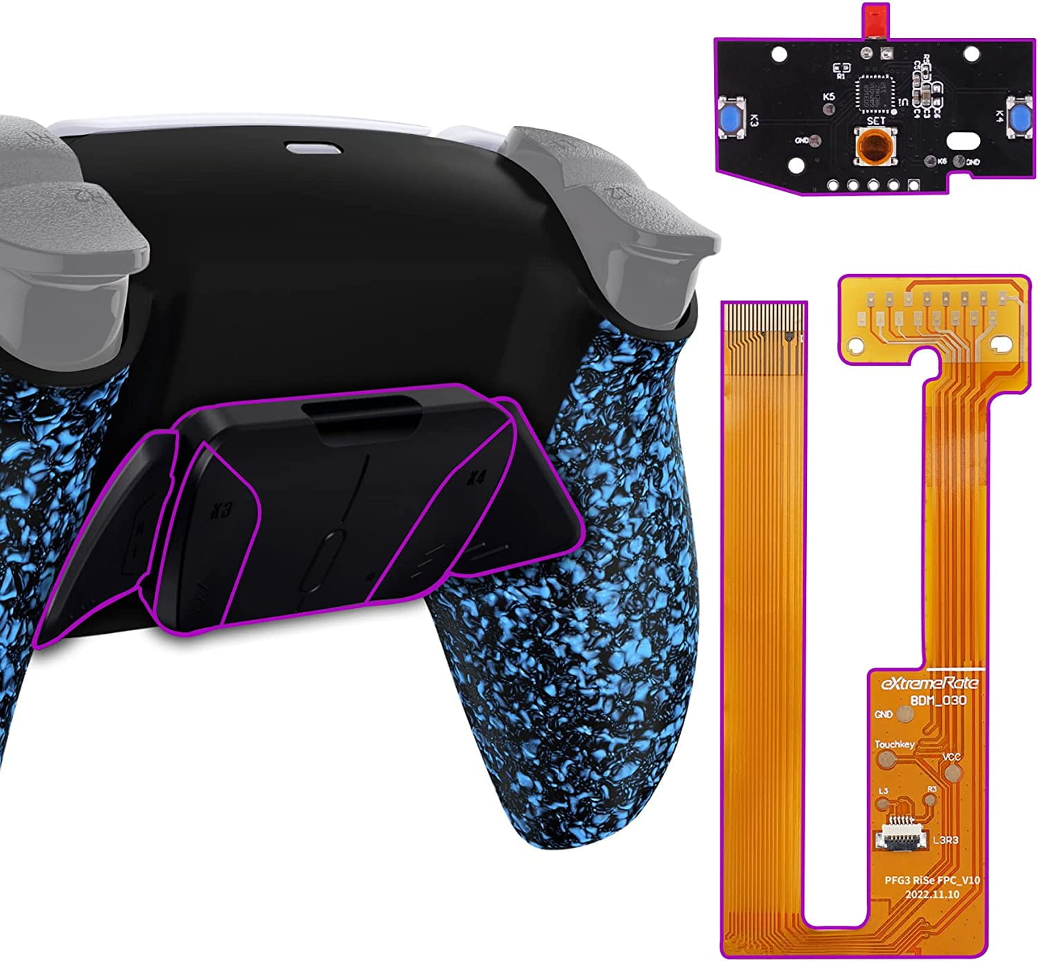 eXtremeRate Textured Blue Programable RISE4 Remap Kit Upgrade Board & Redesigned Back Shell & 4 ...