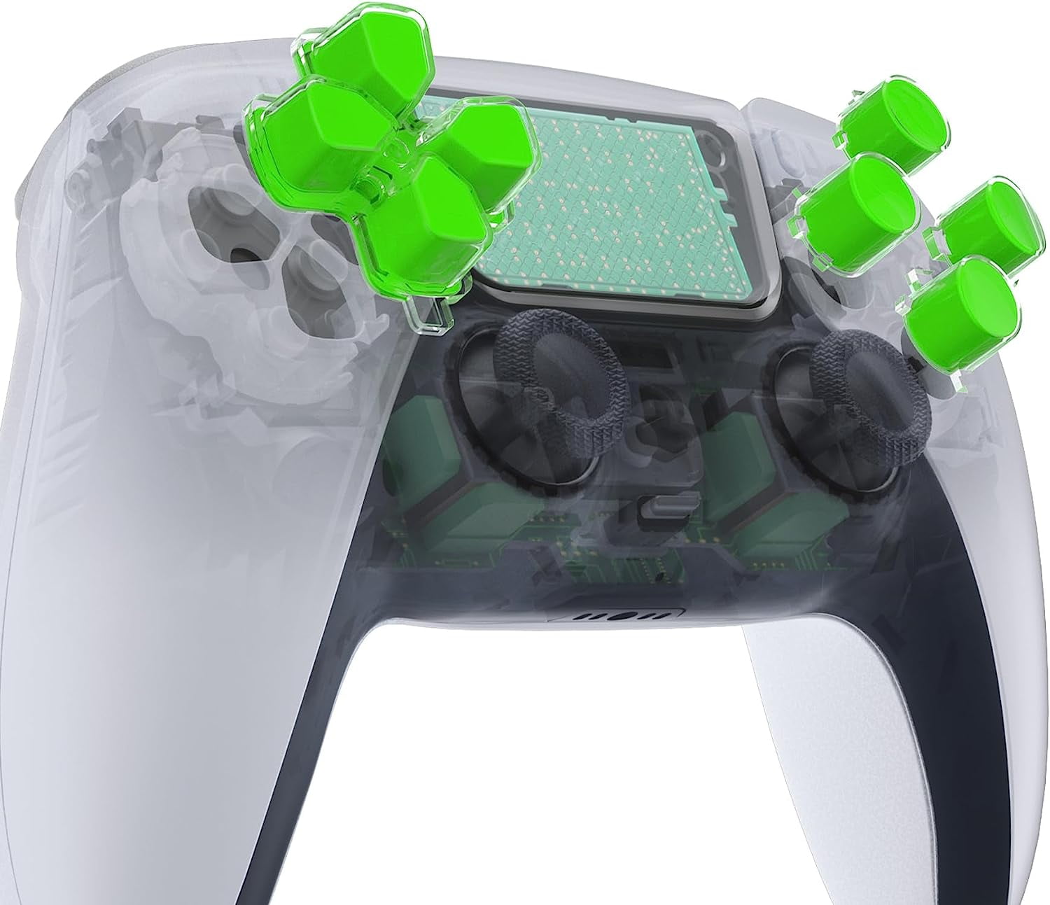 eXtremeRate Two-Tone Green & Clear Dpad Action Buttons Replacement D-pad Face Buttons for PS5 ...
