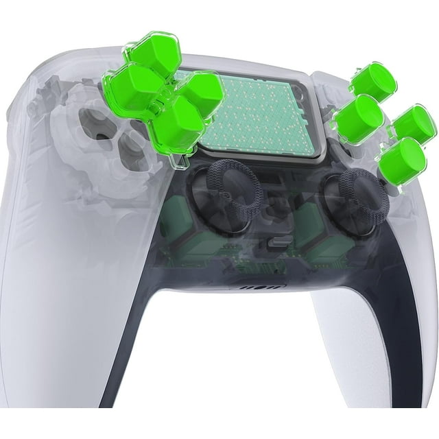 eXtremeRate Two-Tone Green & Clear Dpad Action Buttons Replacement D ...