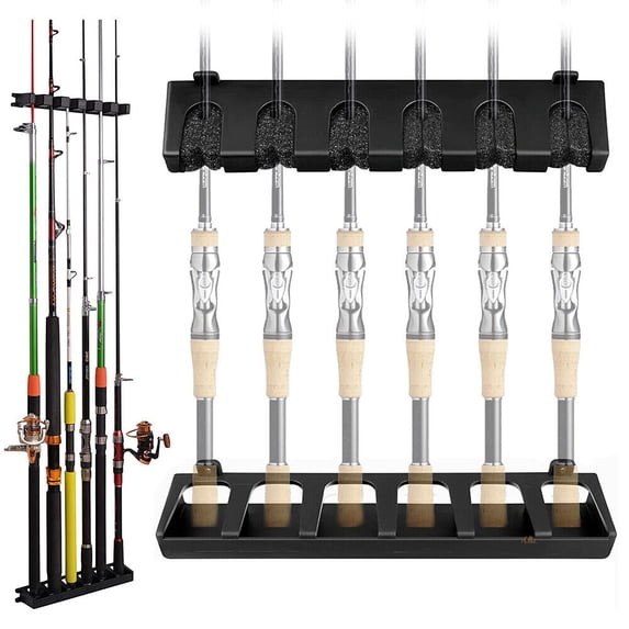eYotto Fishing Rod Holder Black Vertical Wall Mount to hold 6 fishing ...