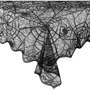 SDJMa Halloween Lace Tablecloth, Black Lace Table Topper with Spider Web, Halloween Table ...