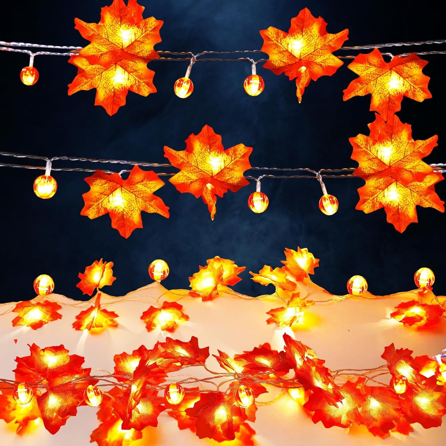 eZAKKA Thanksgiving Pumpkin Maple Leaf Garland String Lights Halloween ...