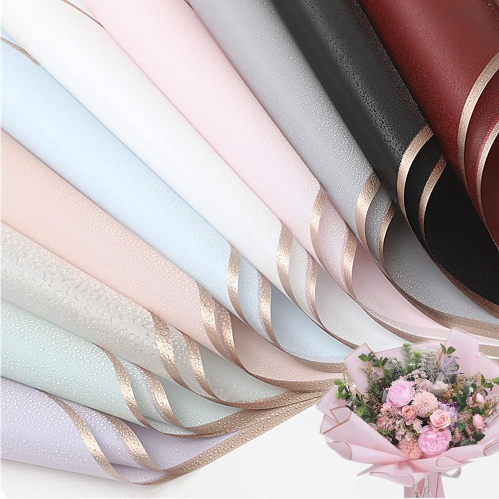 eamve 40 Counts10 Colors Gold Edge Flower Wrapping PaperFlower Bouquet ...