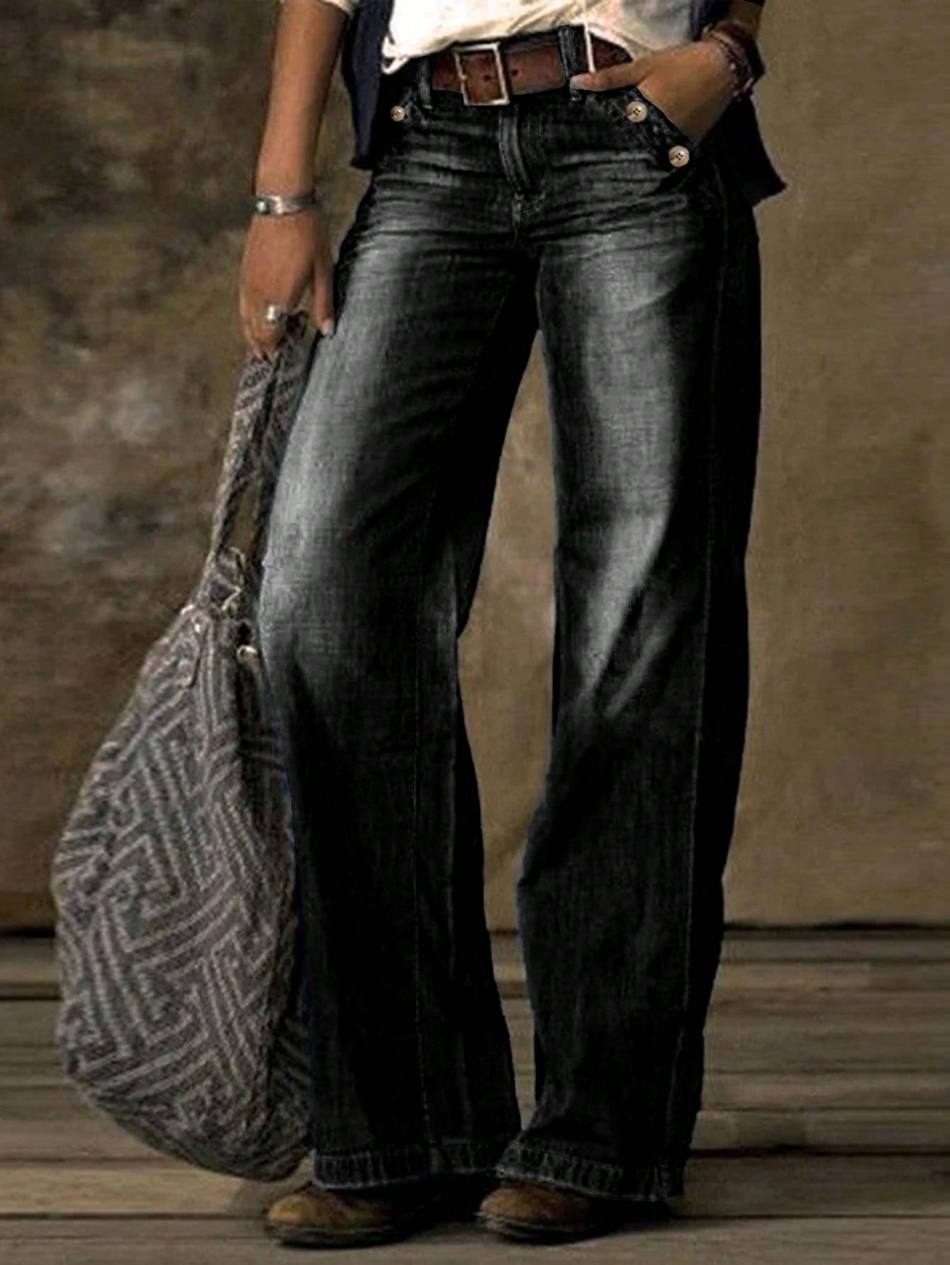 eans for Women Straight Leg Bootcut mid Waisted Long Denim Pants ...