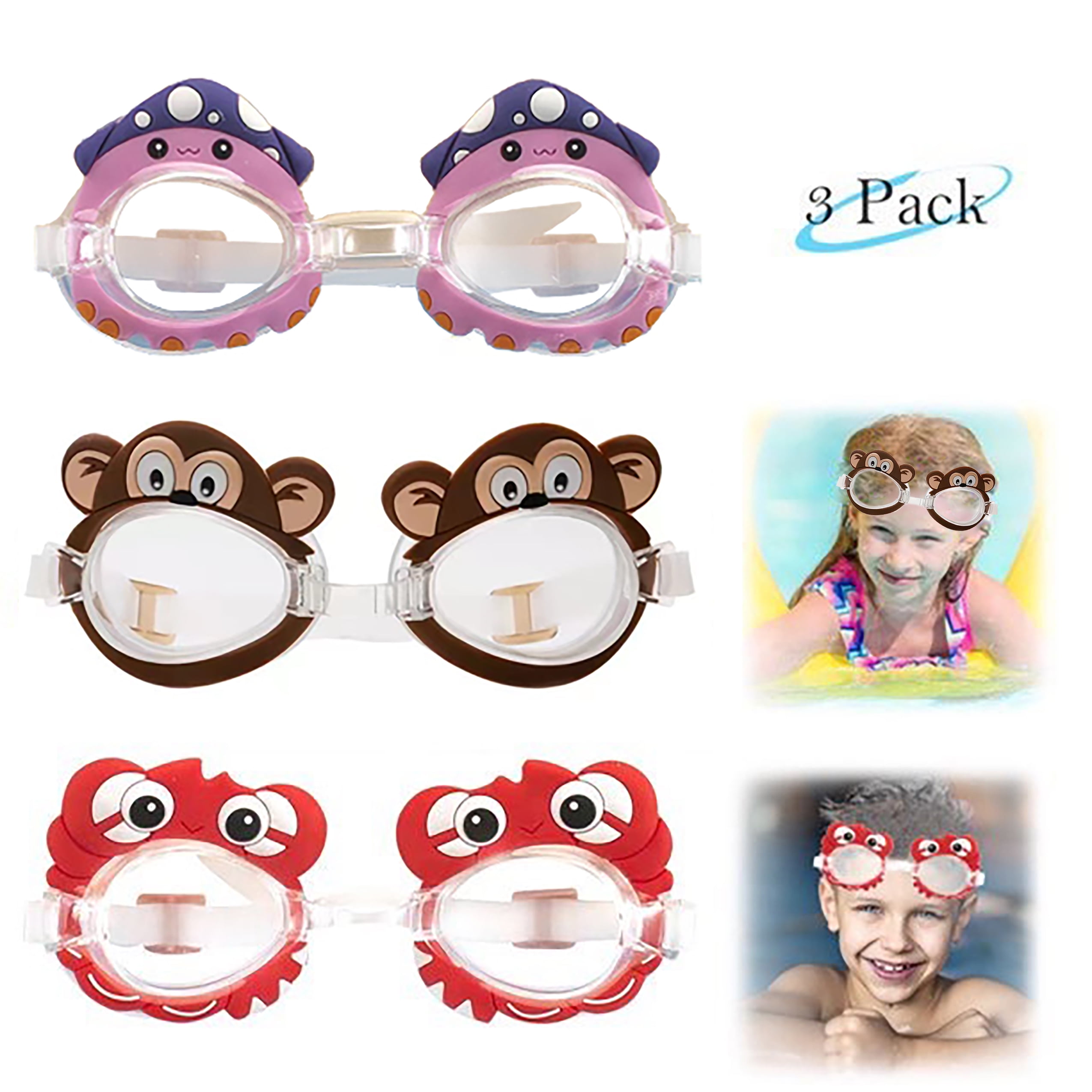 eapsneg Kids Swim Goggles Pink Cartoon Crab Anti Fog Sport Goggles, 3 ...