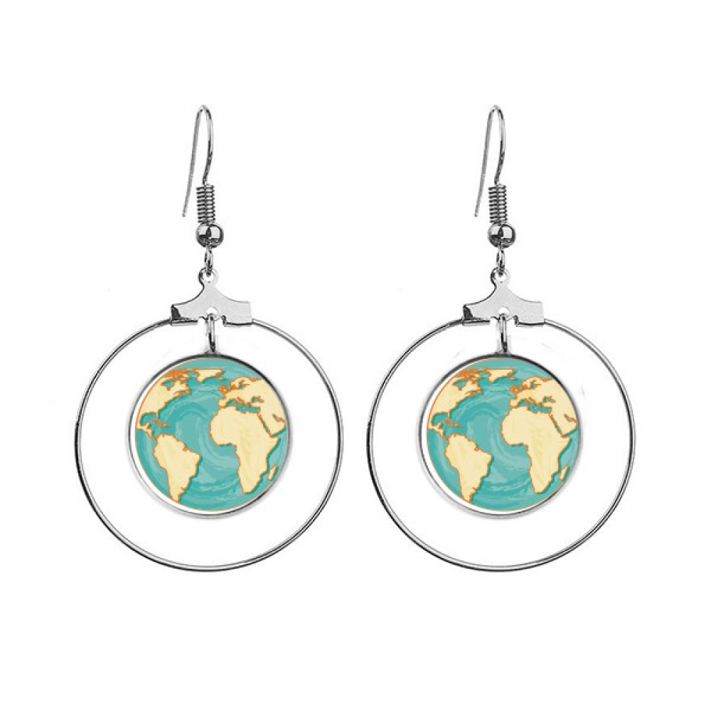 earth blue ocean yellow world earrings dangle hoop jewelry drop circle - Walmart.com