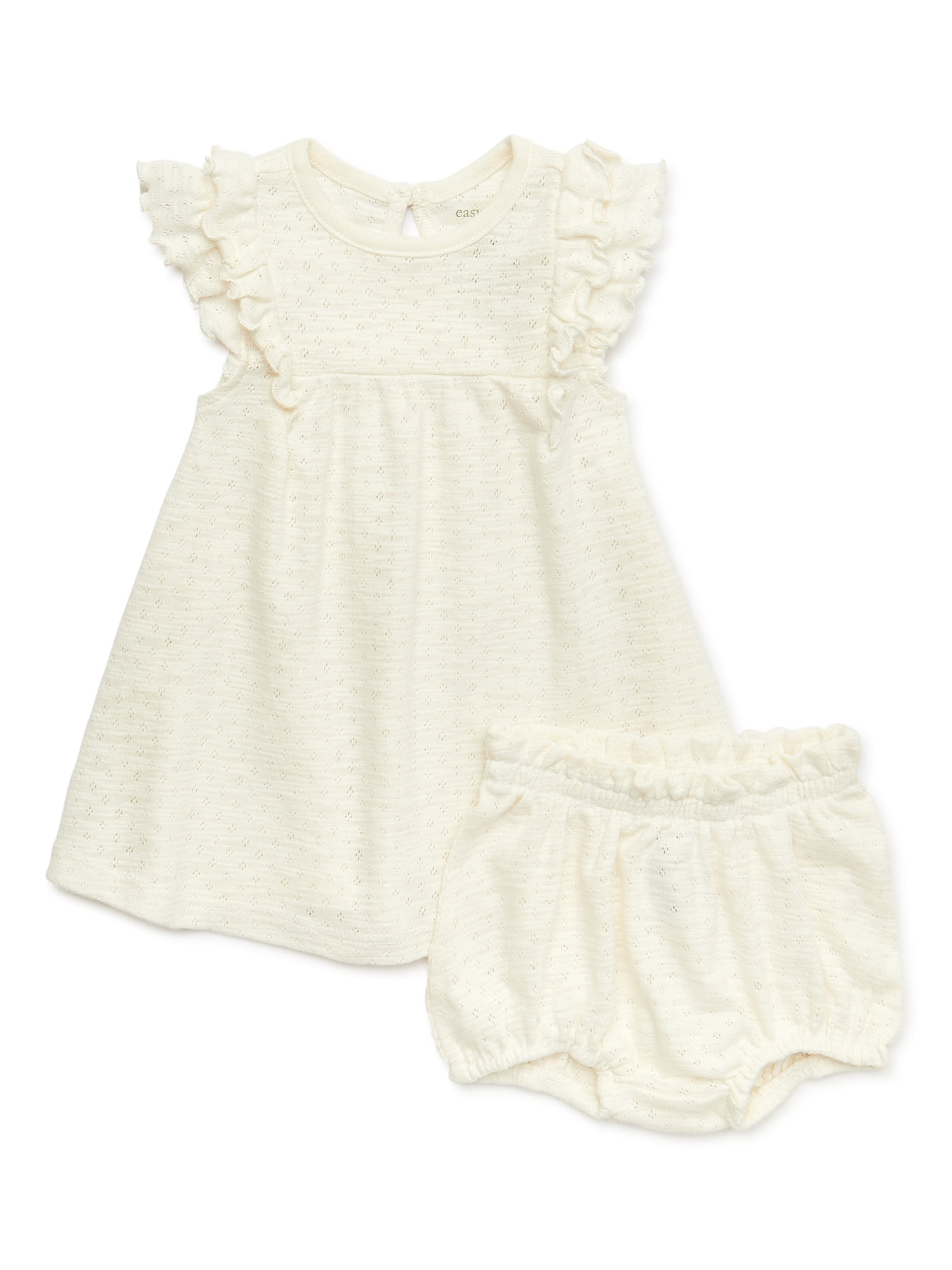 easy-peasy Baby Girl Ruffled Pointelle Dress with Diaper Cover, Sizes 0 ...