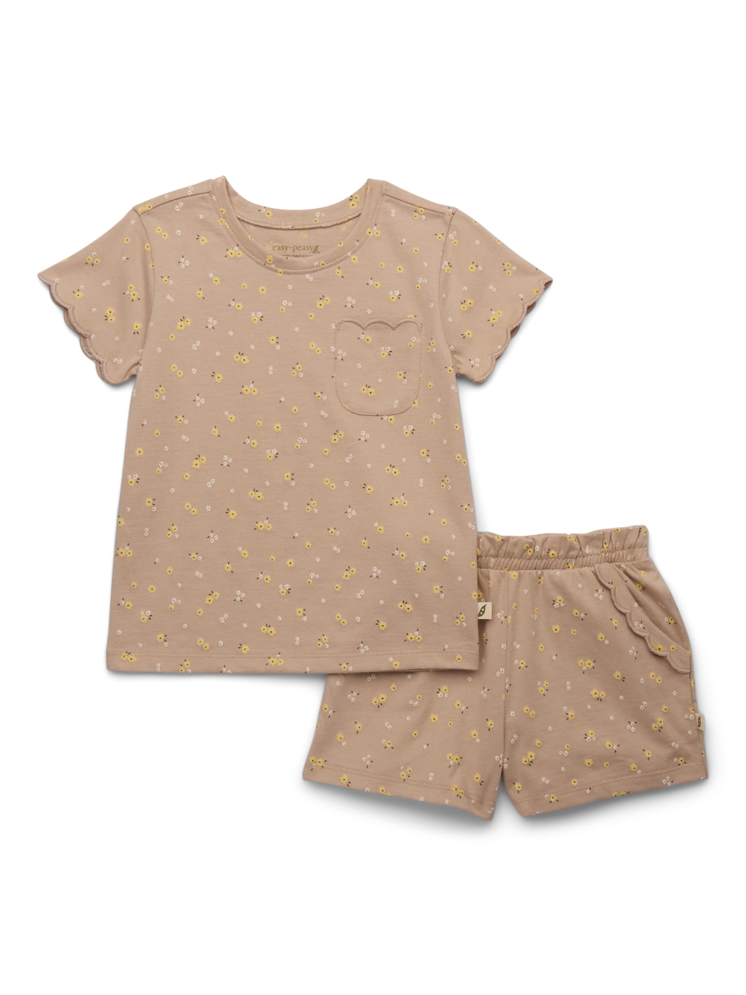 easy-peasy Toddler Girls Organic Jersey Sleeve Tee & Scallop Shorts Set ...