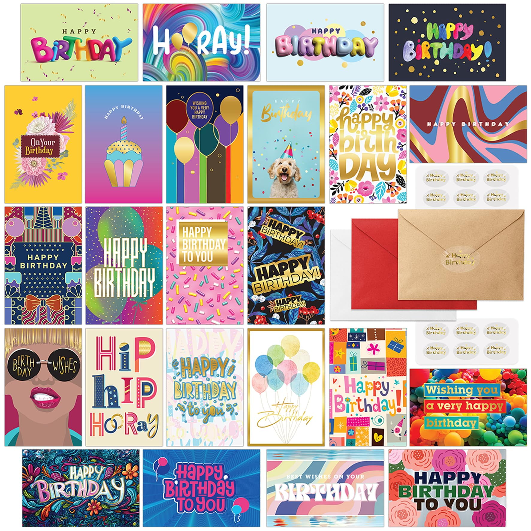 easykart labels 24 Unique Birthday Cards SMRAssortment with Greetings ...