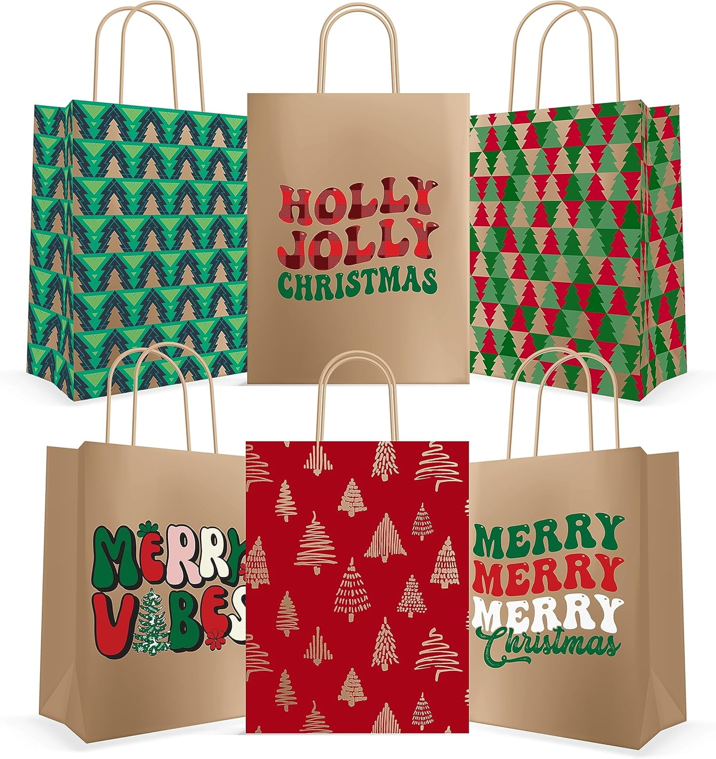 easykart labels 30 Christmas Kraft Gift Bags for Holiday Paper Gift ...