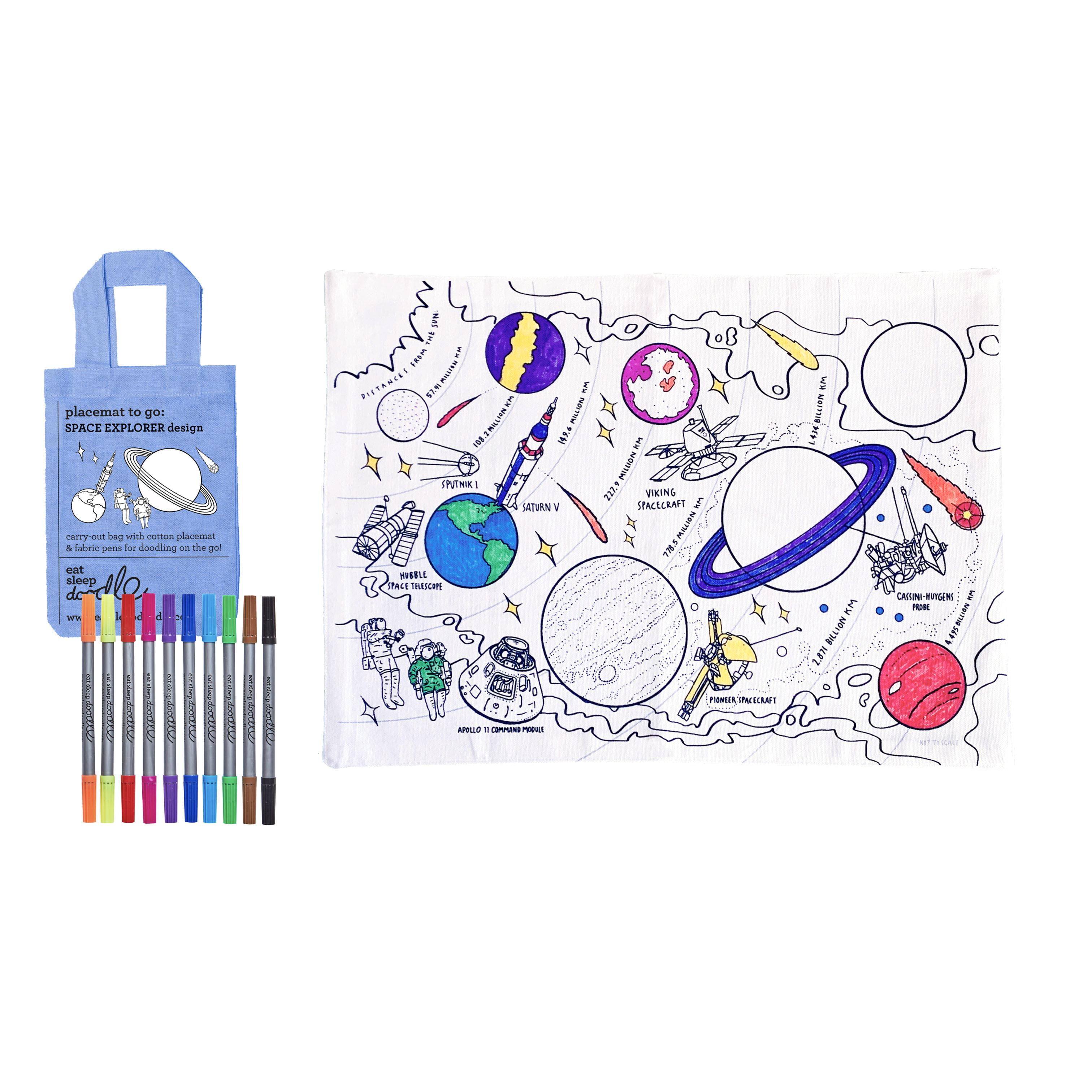eatsleepdoodle Coloring Cotton Placemat with Washable Markers - Space ...