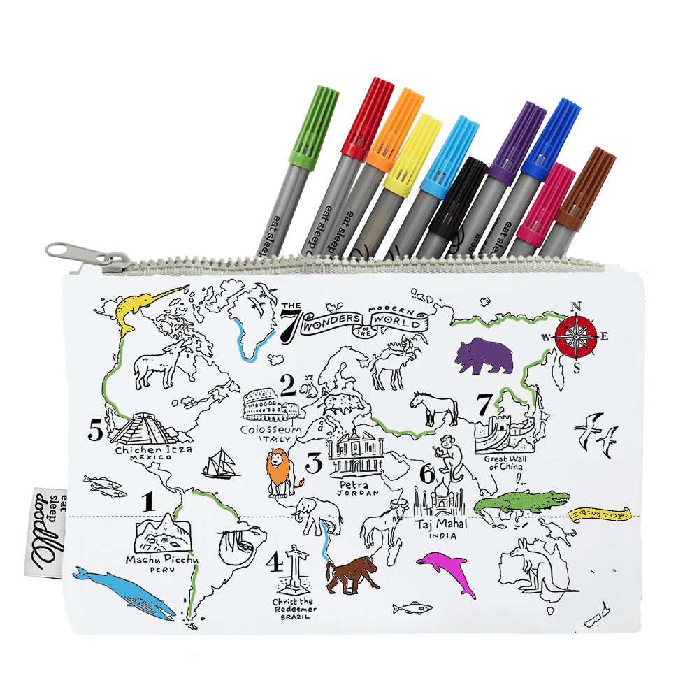 eatsleepdoodle Color Your Own World Map Pencil Case with 10 Wash Out ...