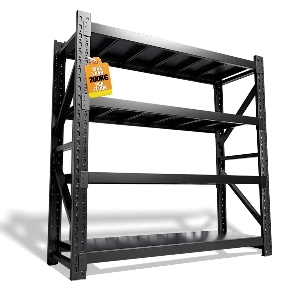 eavy Duty Storage Rack, 4-Tier Industrial Shelving Unit, Black Steel ...
