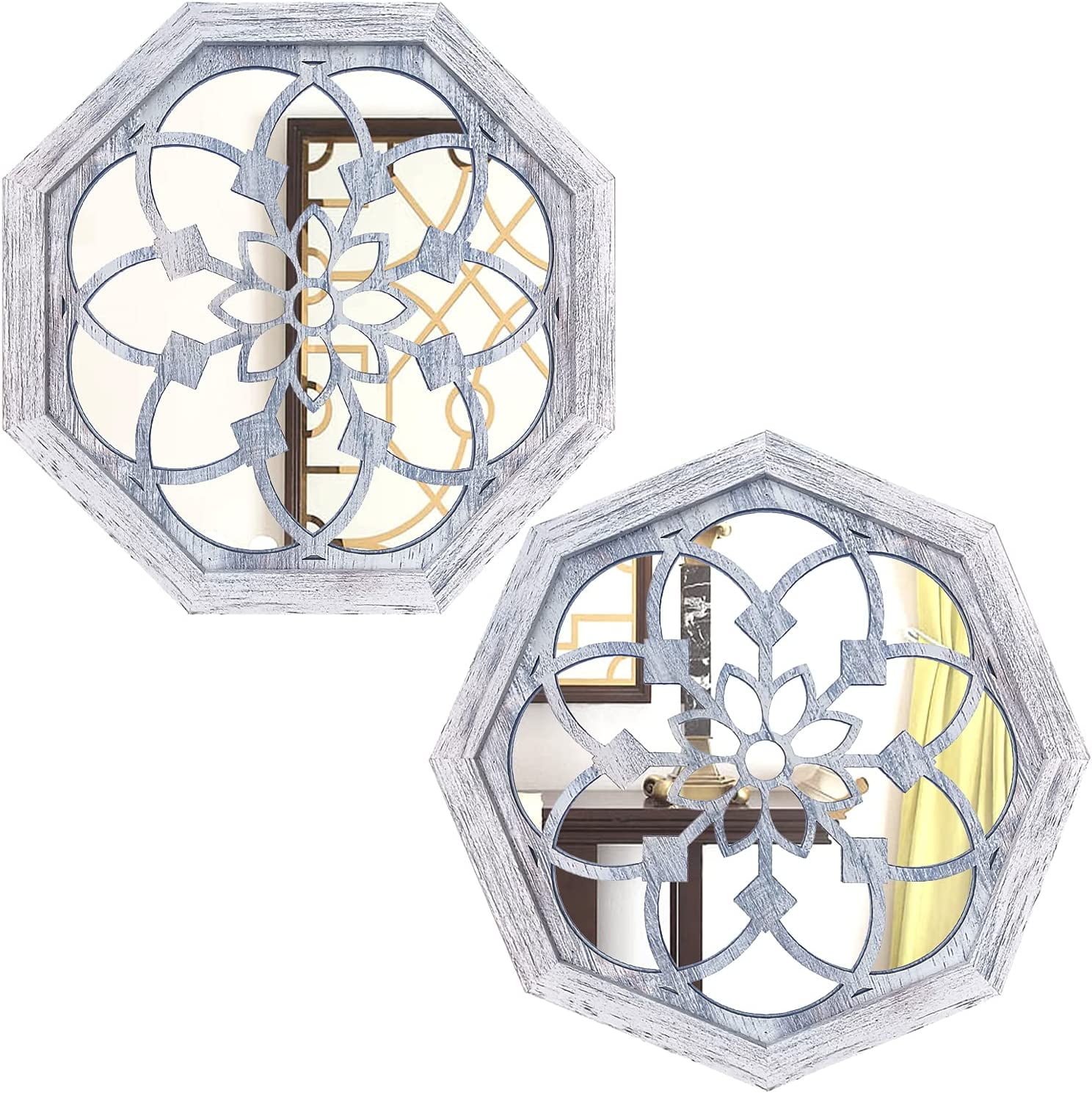 ebyiybnio 2-Piece Octagon Wall-Mounted Mirrors Vintage Farmhouse Mirror for Wall Decor Caramel ...