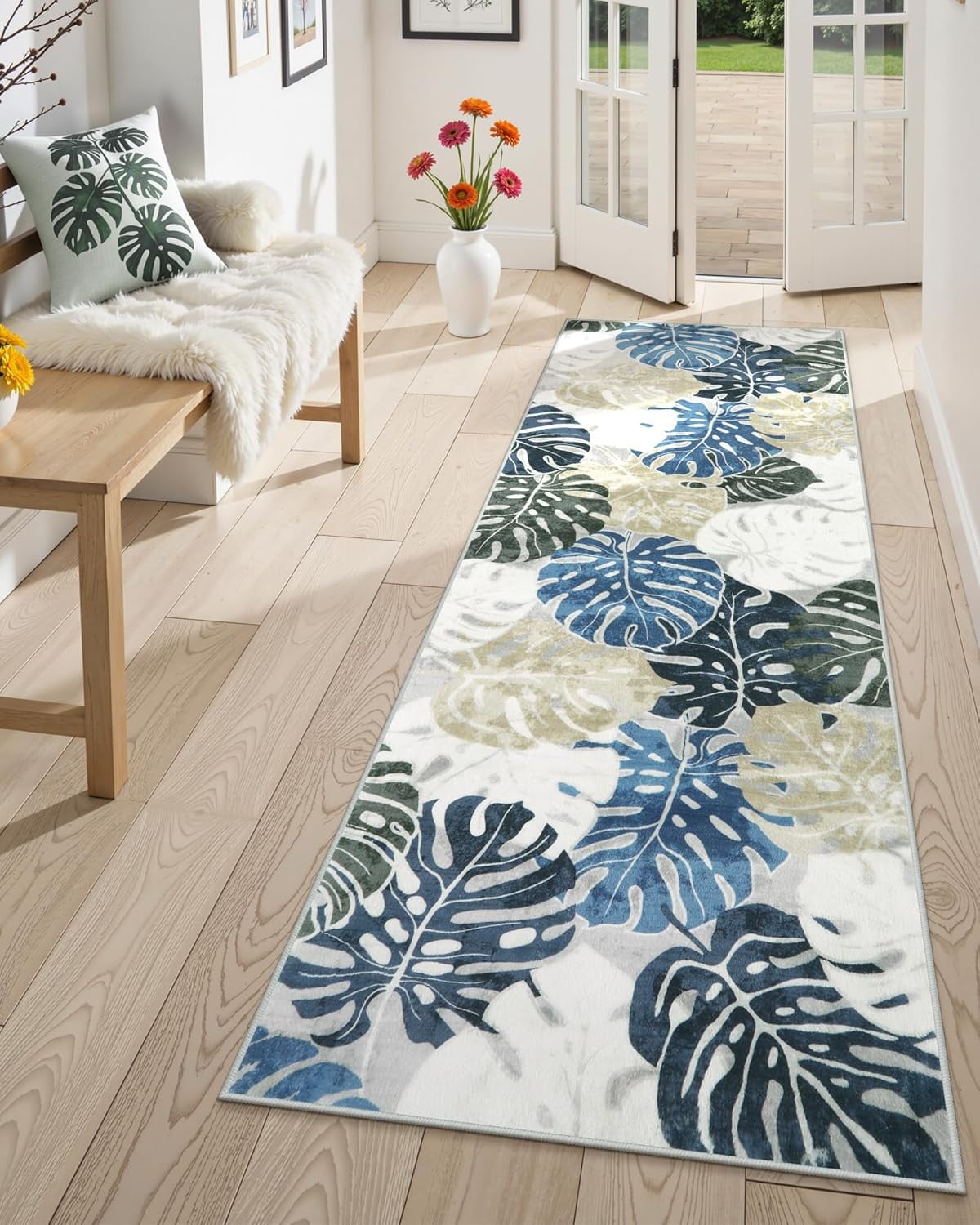 ebyiybnio Leaf 2x3 Kitchen Rug Small Bathroom Blue Rug Washable Bedside ...