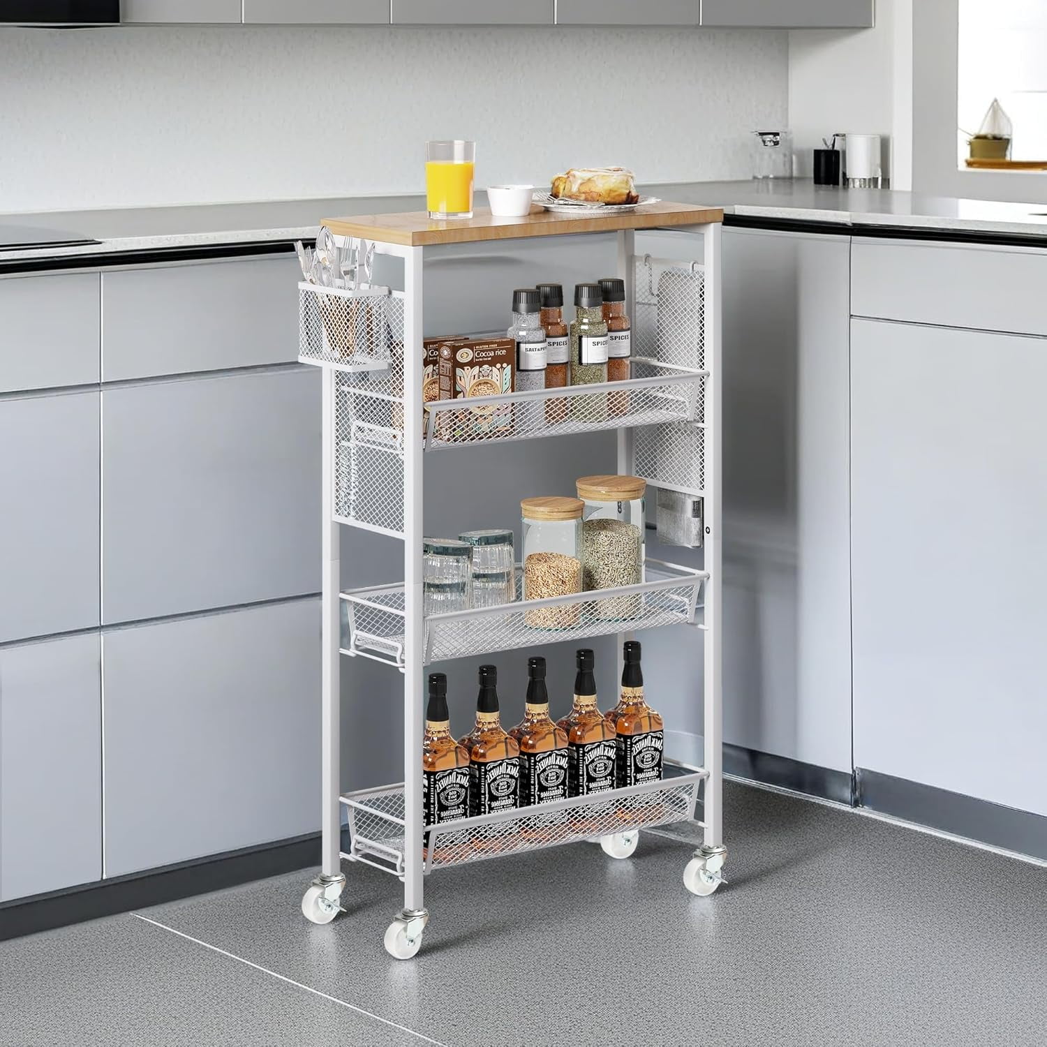 ebyiybnio Slim Rolling Cart Rolling Spice Rack Next to Fridge Narrow ...