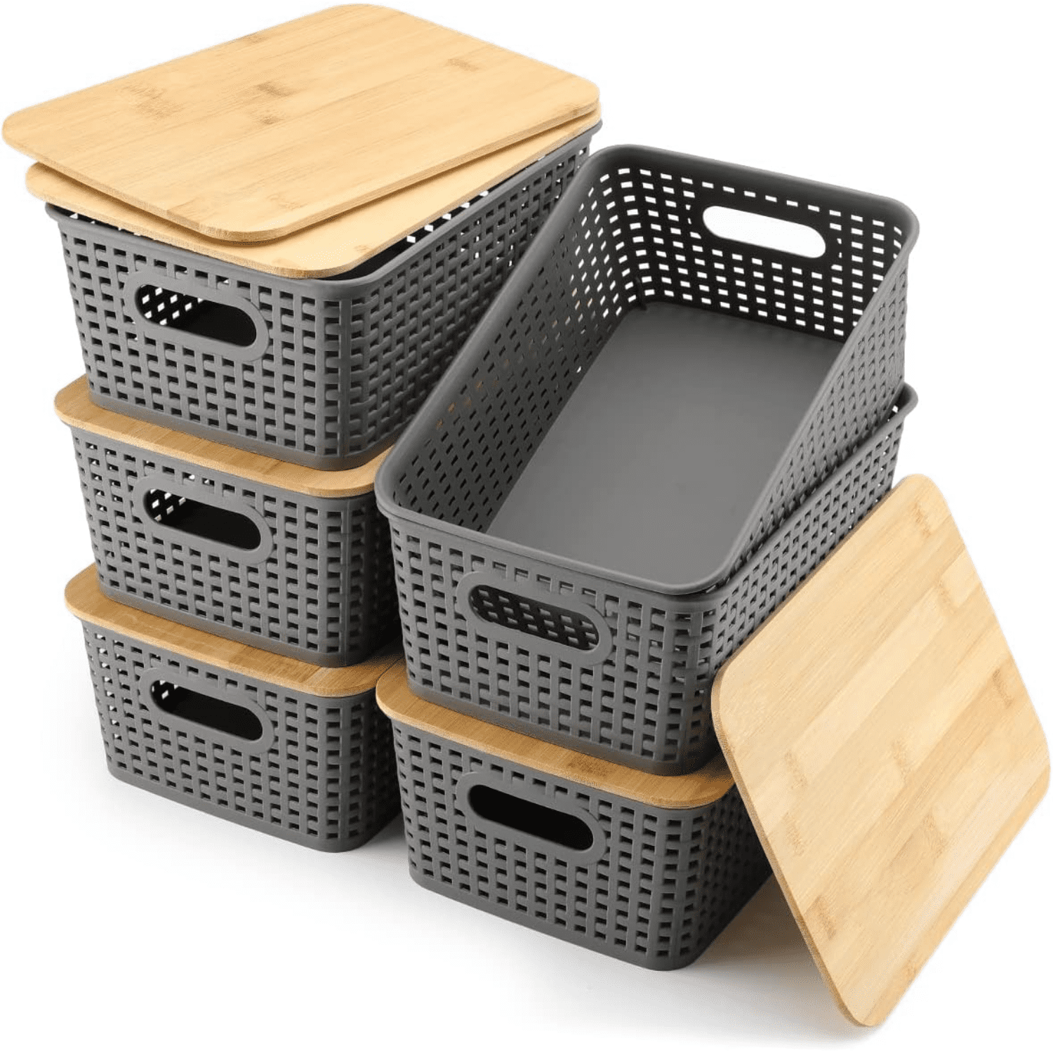 ebyiybnio Storage Bins with Bamboo Lids Lidded Storage Container ...