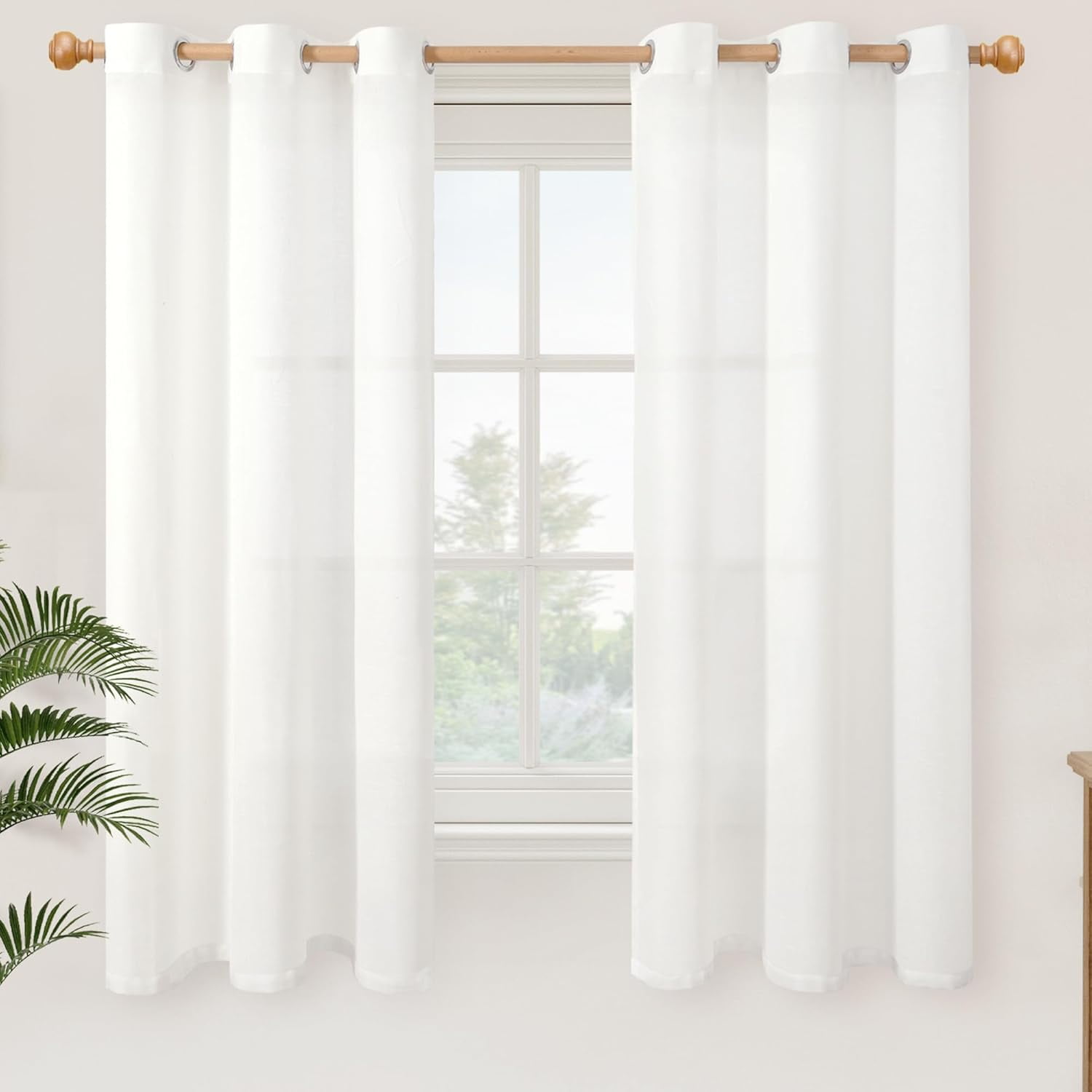 ebyiybnio White Linen Curtains 45 Inch Length for Short Windows Grommet ...