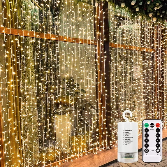 echosari 300 LED Curtain Lights Battery Operated, 9.8ft×9.8ft Hanging ...