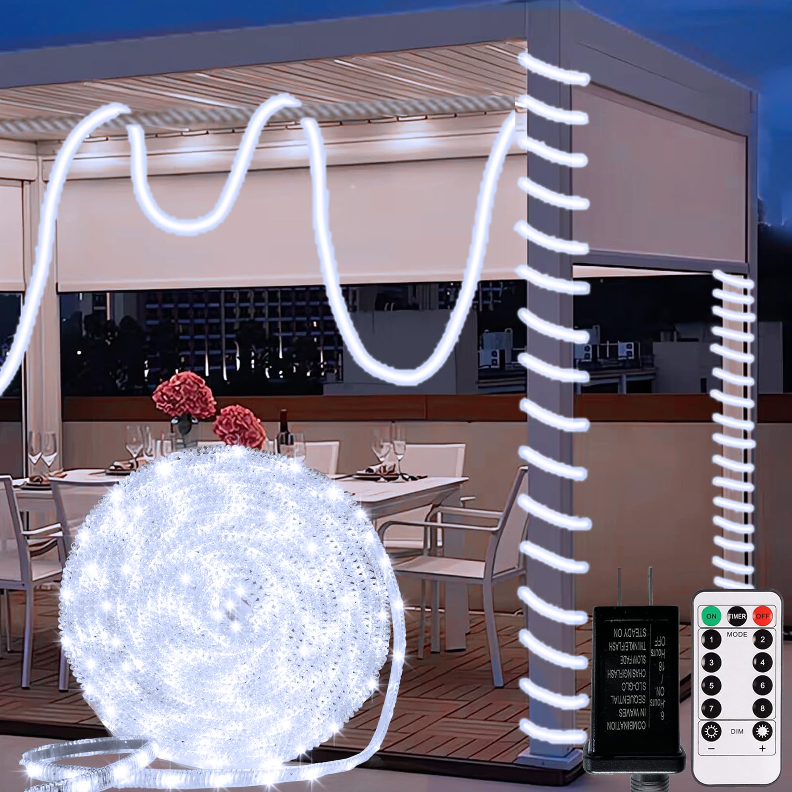 echosari Outdoor Rope Lights, 33F Ripple Shape Crystal Covered Rope ...