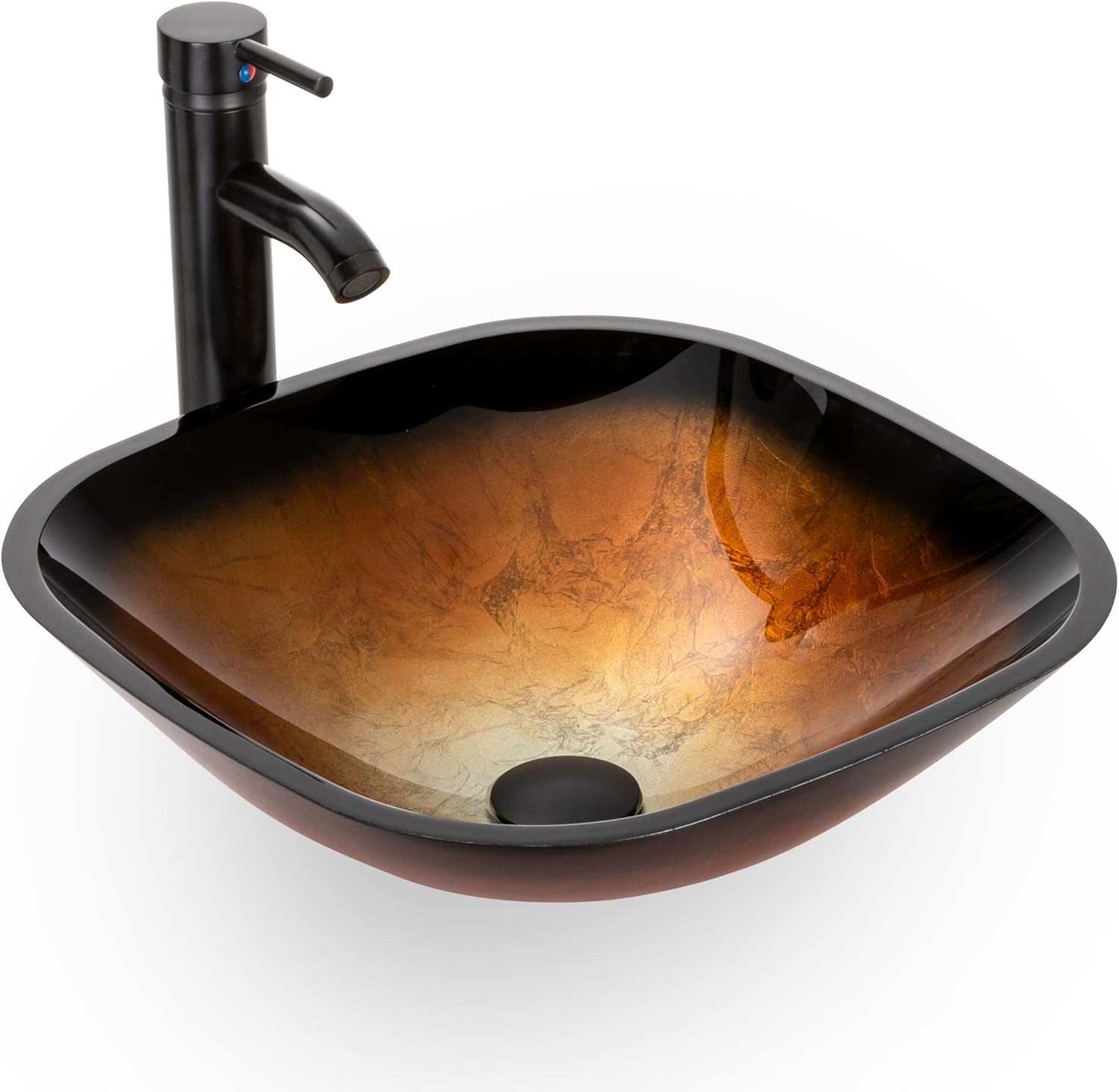 eclife 16.5" Bathroom Vessel Sink Modern Artistic Single Brown Square ...
