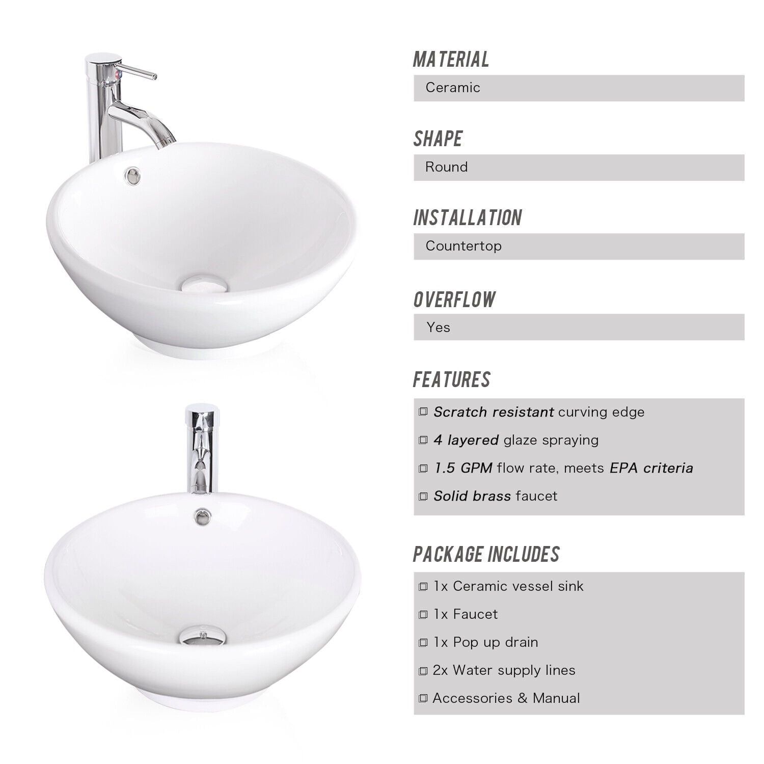 eclife 24" Bathroom Vanity Set Tempered Glass/ Ceramics Sink Combo Wall Mounted Natural Cabinet ...