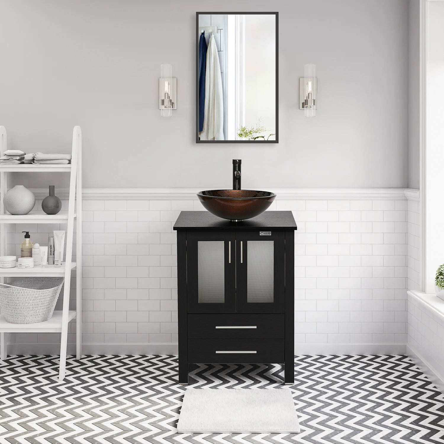 eclife 24" Classical Bathroom Vanity Set with Tempered Glass Vessel ...