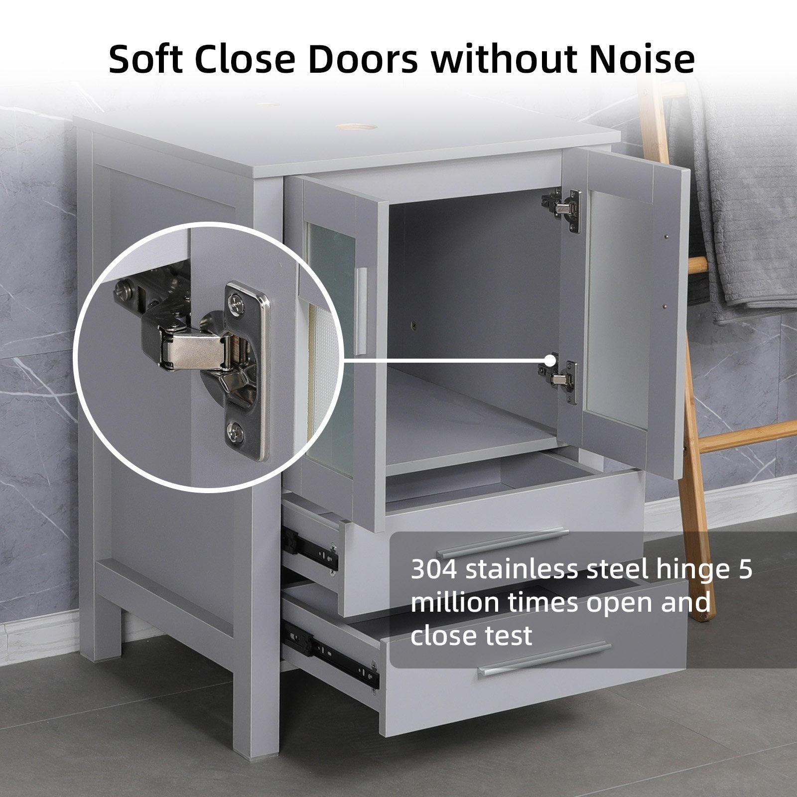 eclife 36" Bathroom Vanity Sink Gray Set with Side Cabinet Vessel Sink ...