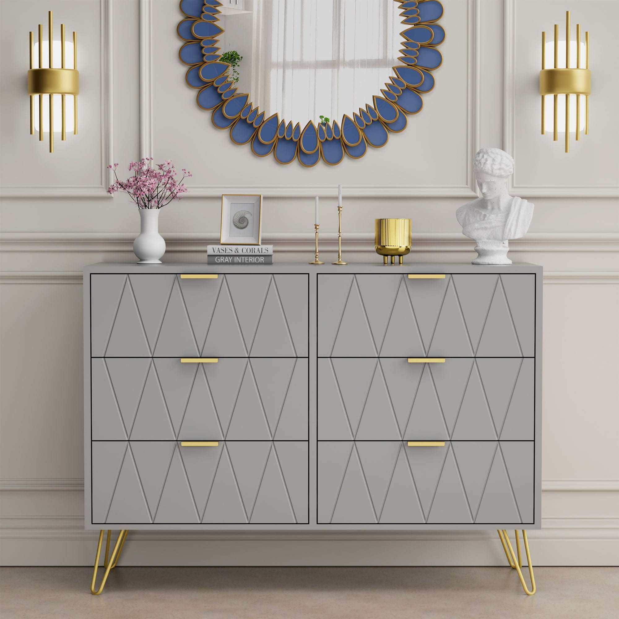 eclife 6 Drawer Dresser Drawer Chest Tall Storage Cabinet Organizer Unit Bedroom Living Room ...