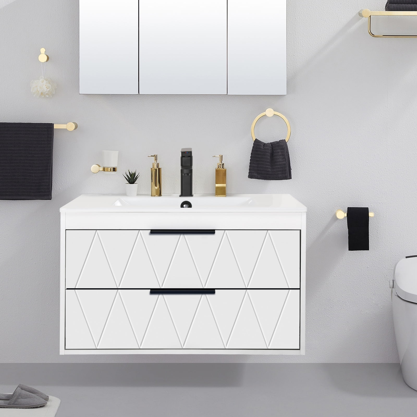 eclife Bathroom Vanity Drop in Sink Combo Wall Mounted Cabinet Vanity ...