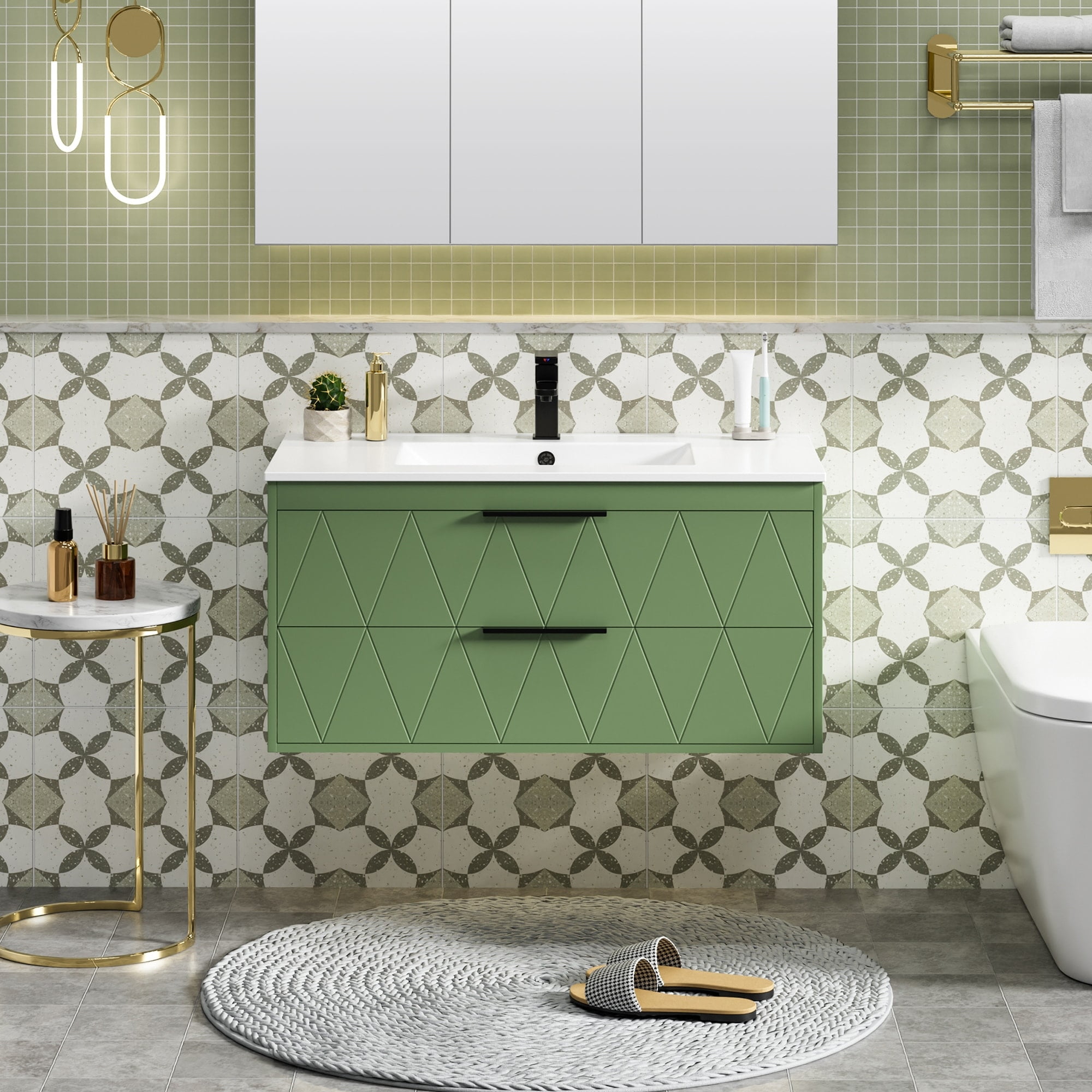 eclife Bathroom Vanity Drop in Sink Combo Wall Mounted Cabinet Vanity ...