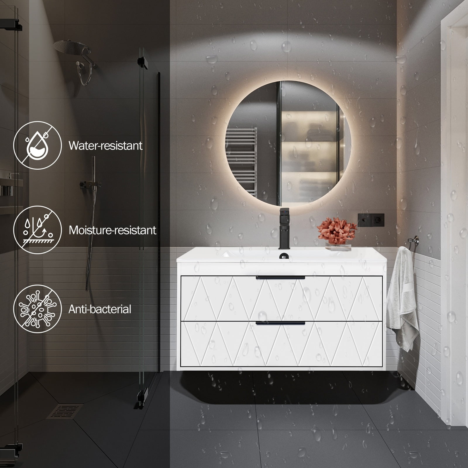 eclife Bathroom Vanity Drop in Sink Combo Wall Mounted Cabinet Vanity Set 36" - White - Walmart.com