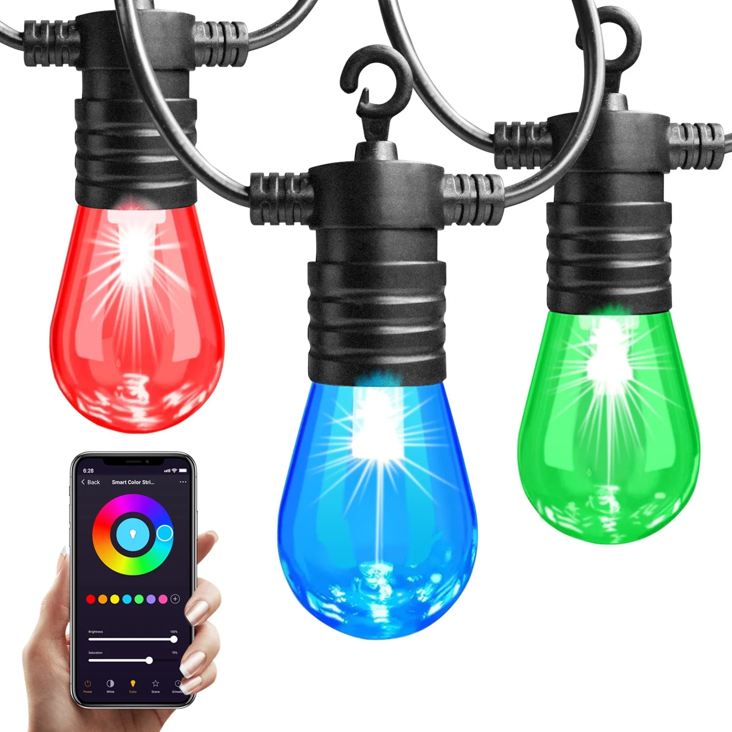 eco4life Smart Outdoor Patio Lights – 48FT string length , 15 Smart RGB ...