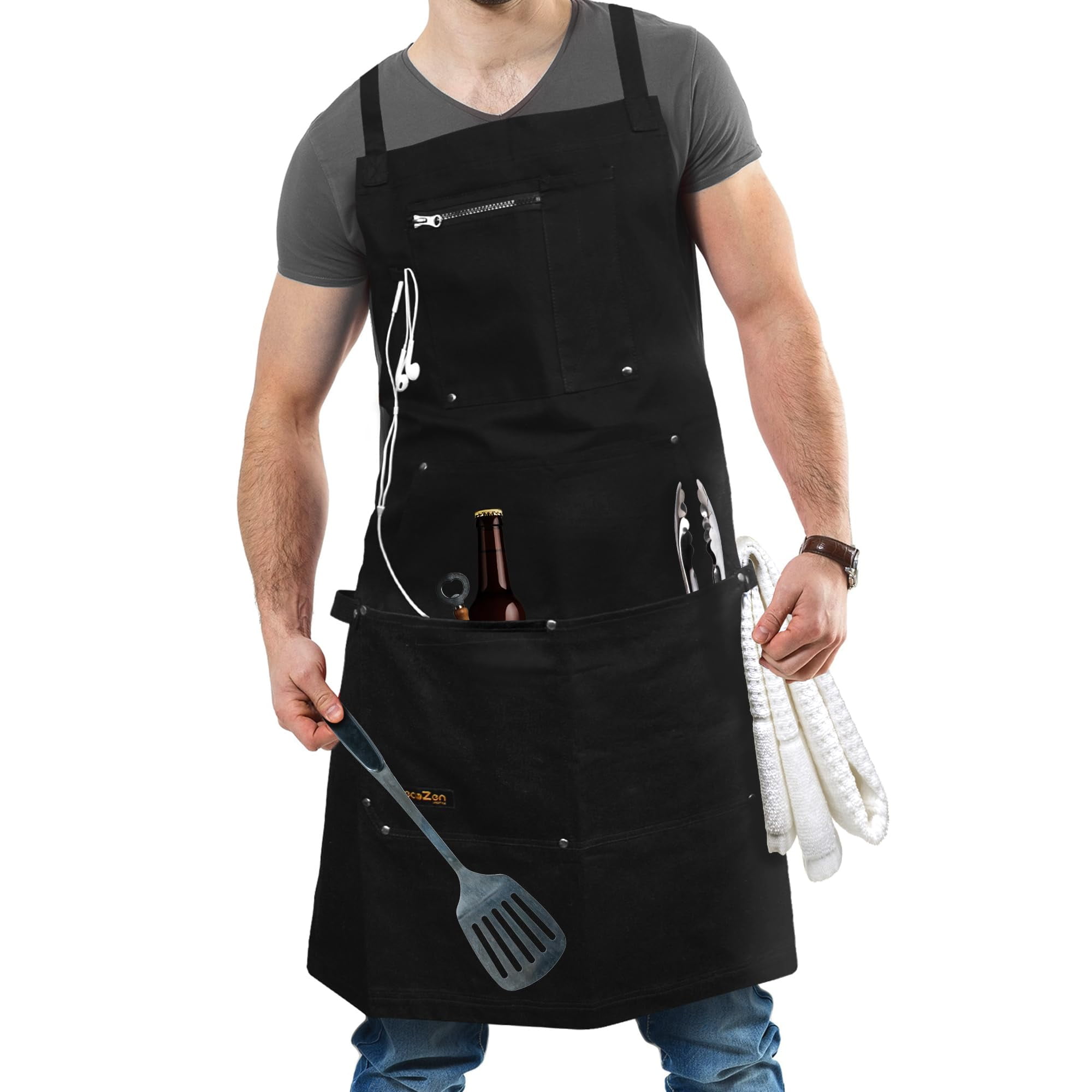 ecoZen Lifestyle Chef Apron for Men (10 oz Cotton) Ideal for Kitchen, BBQ, Cooking and Grill ...