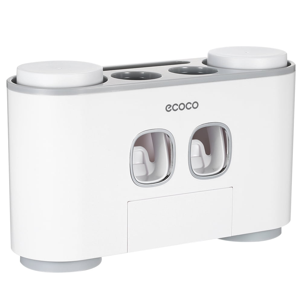 ecoco Wall-Mounted Holder with 2 Toothpaste Dispensers 4 Cups and 5 Slots Toiletries Storage ...