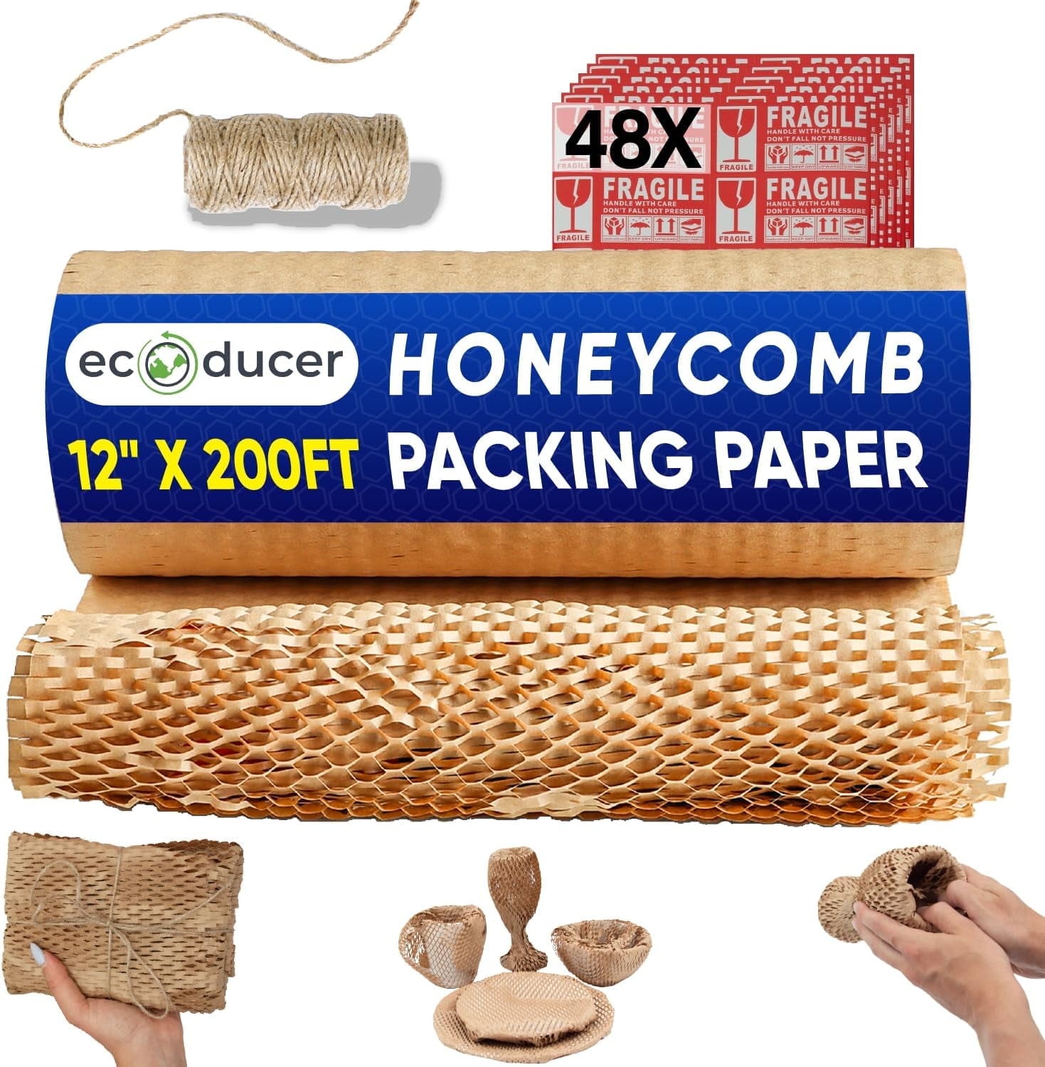 ecoducer 12”x200’ Honeycomb Packing Paper for Moving plus Fragile ...