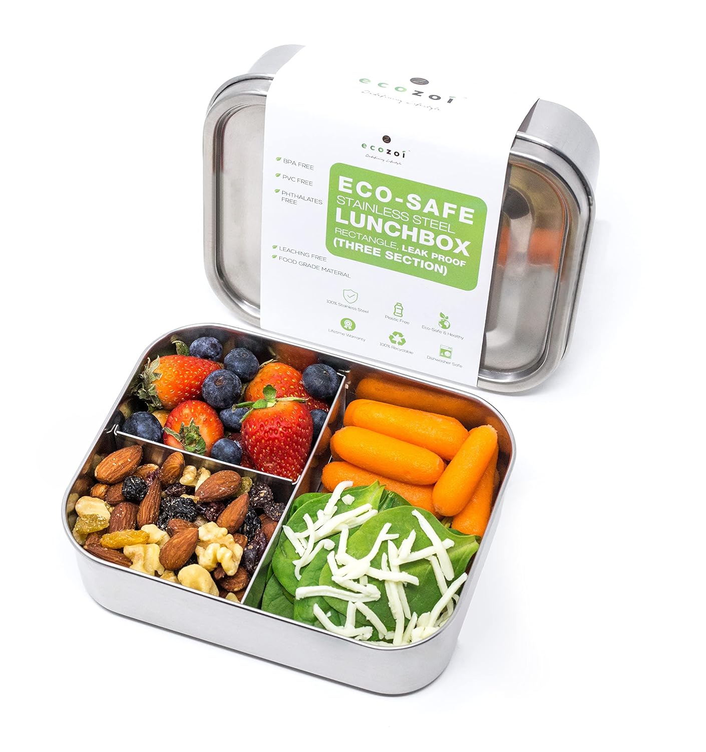 ecozoi Stainless Steel Lunch Box 3 Compartment Eco Bento Box with ...
