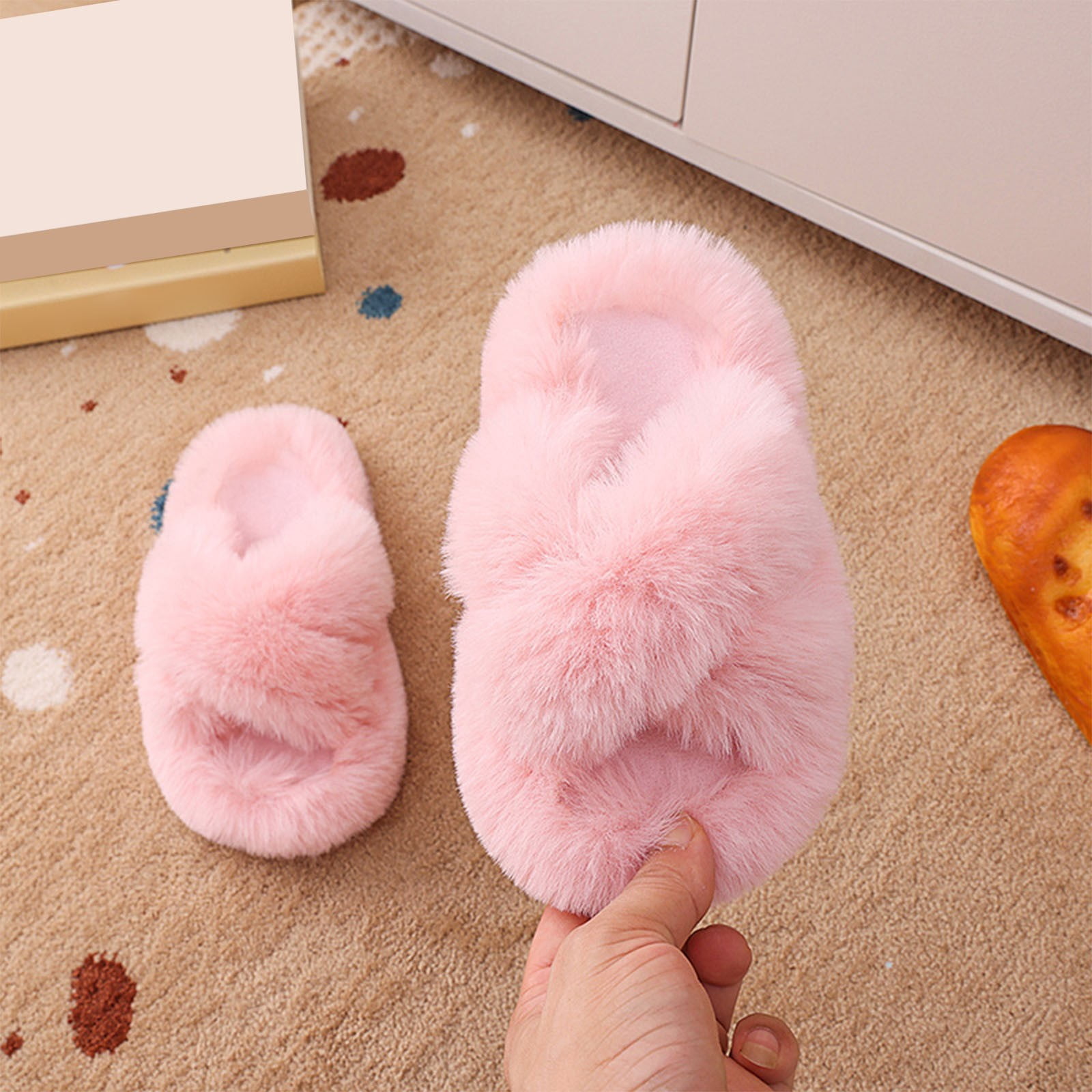 eczipvz Girl's Fluffy Furry Slippers 4-11T Flip Flop Open Toe Toddler ...
