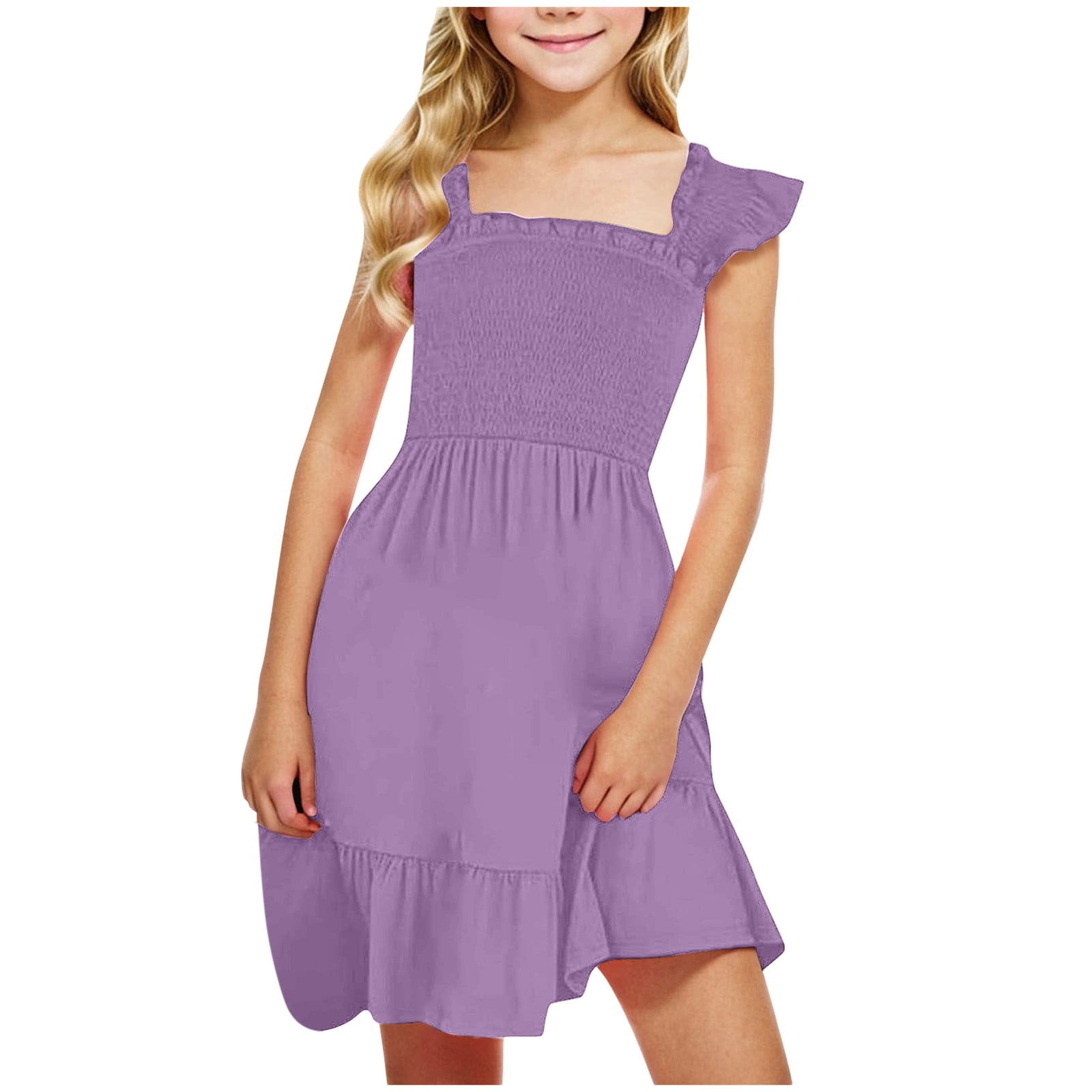 eczipvz Girls Easter Dress Maxi Tween Girls Elegant Flutter Sleeve Dresses Preppy Dress Purple ...