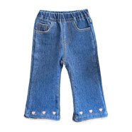 KIDSCOOL SPACE Little Girl Daily Embroidered Denim Pants,4-5 Years ...